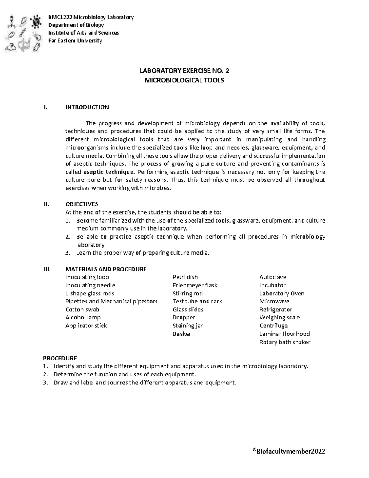 Microlab 2 Microbiological Tools - Department of Biology Institute of ...