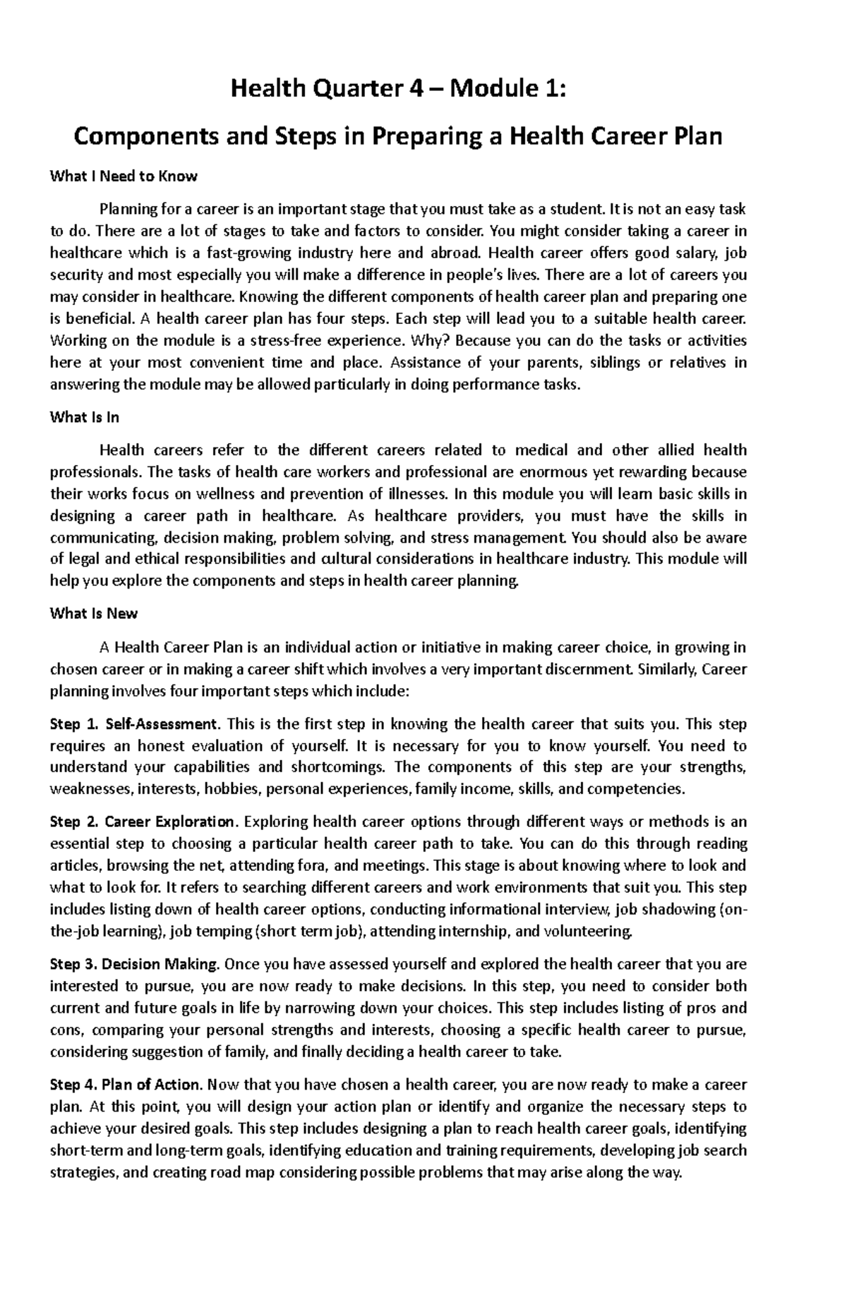 Health-Quarter-4-M1-notes - Health Quarter 4 – Module 1: Components and ...