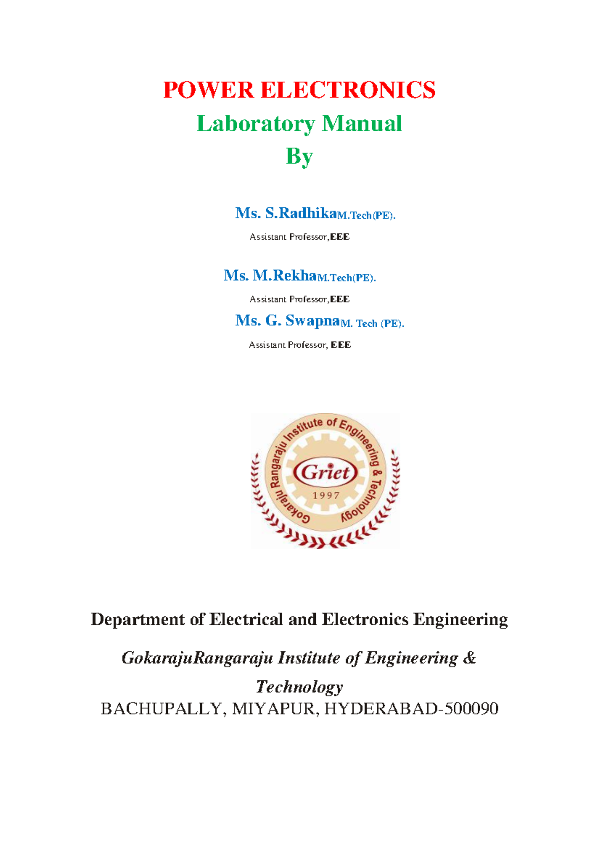III-I-PE-Lab-Manual - III-I-PE-Lab-Manual - POWER ELECTRONICS ...