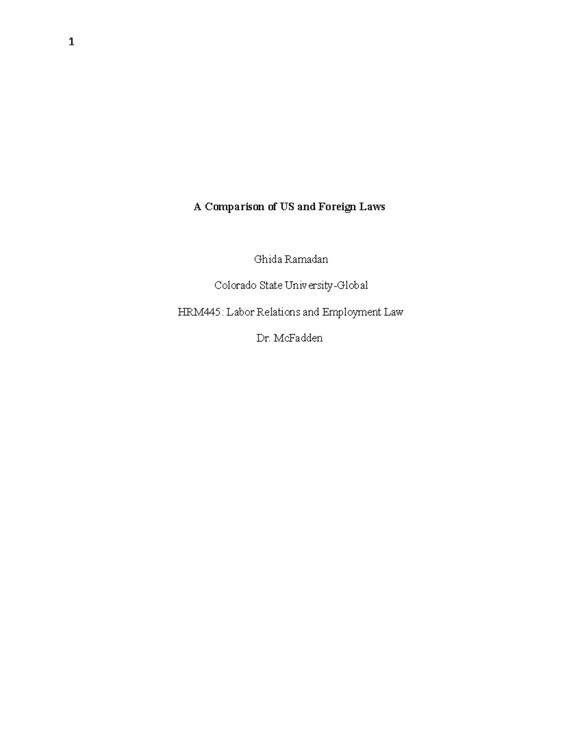 A Comparison of US and Foreign Laws - HRM445 - CSU-Global - Studocu