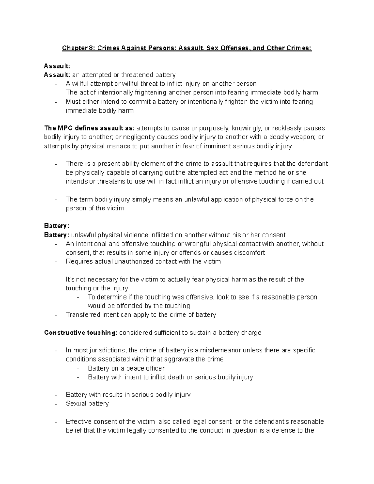 Criminal Law Chapter 8 - presentation notes - Chapter 8: Crimes Against ...