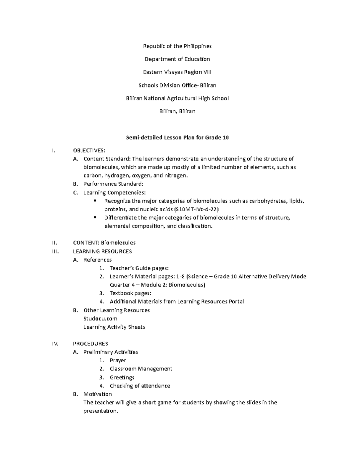 LP for tomorrow final - Lesson Plan - Republic of the Philippines ...