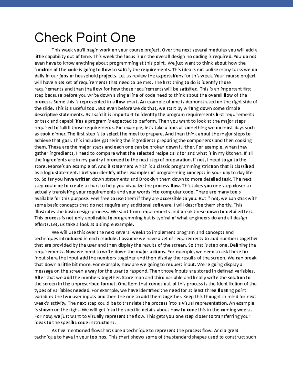 Check Point One - ?? Check Point One This week you'll begin work on ...