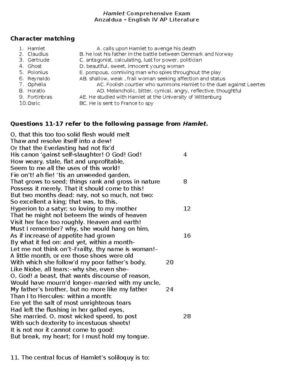 Hamlet exam K 2023 - Exam - Hamlet Comprehensive Exam Anzaldua ...