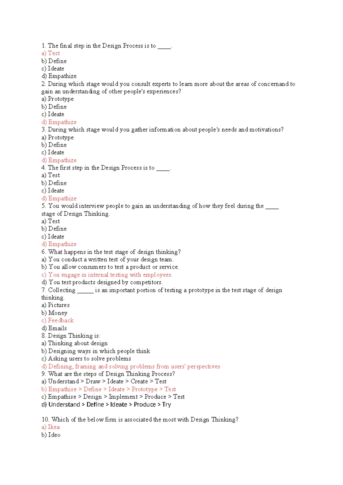 MCQ&A1 innovative and design thinking - The final step in the Design ...