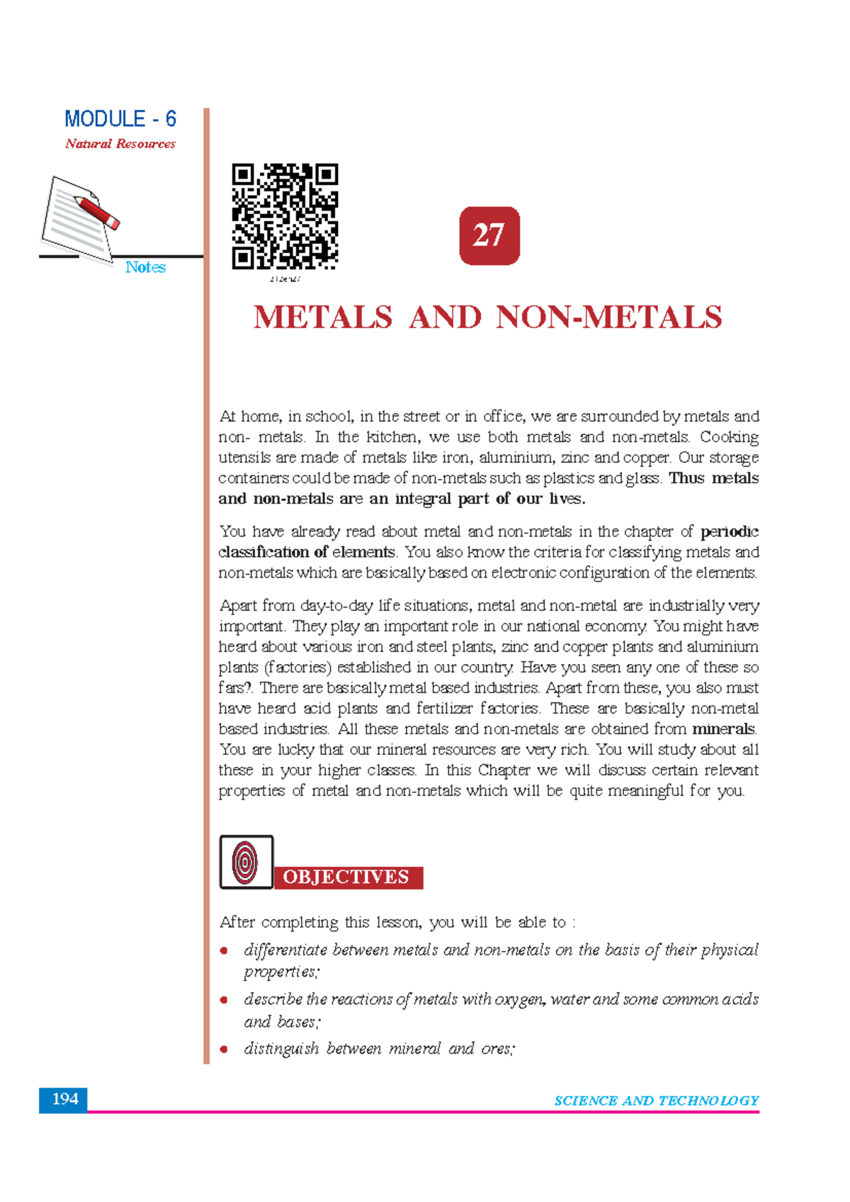 Metals and Non-Metals Lesson Notes - Natural Resources 194 Notes 27 ...