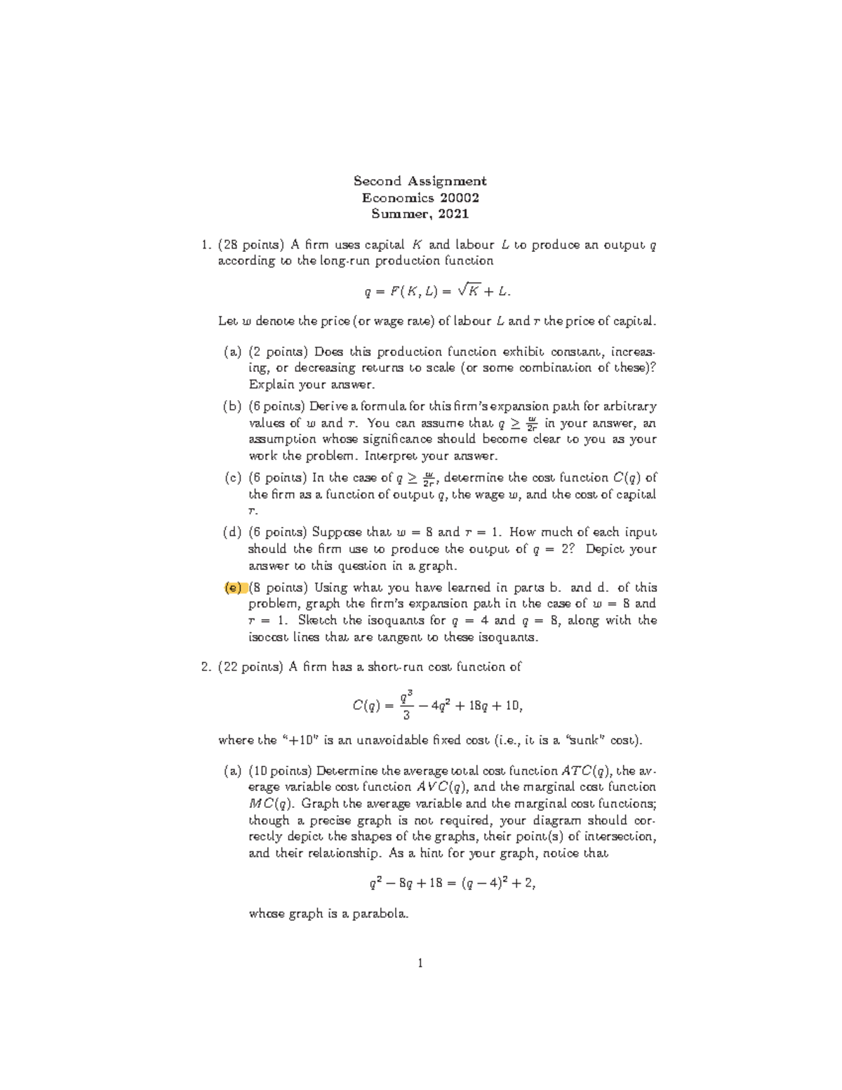 Secondassignment - 2nd assignment - Second Assignment Economics 20002 ...