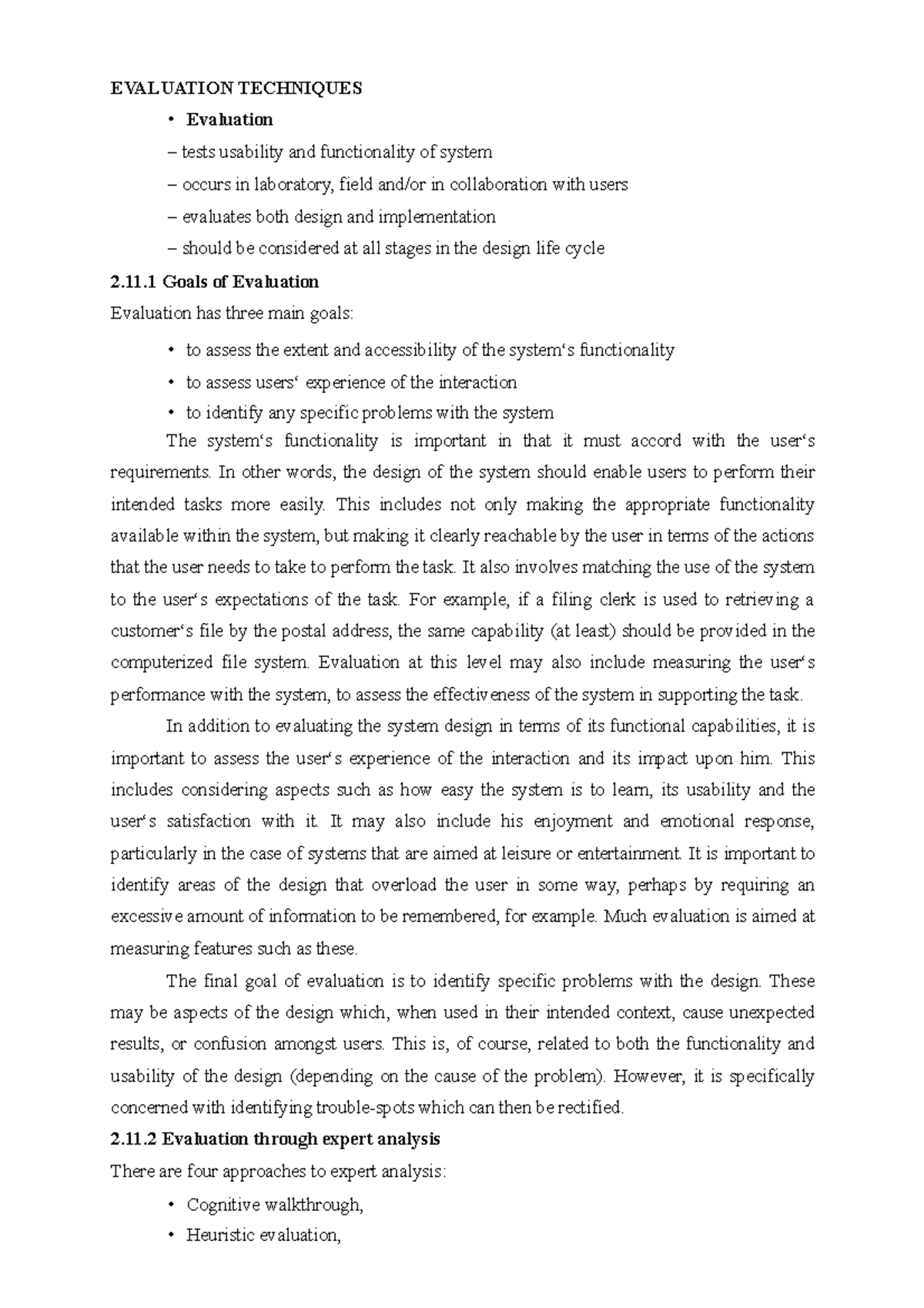 Topic 5 - Human Computer Interaction notes - EVALUATION TECHNIQUES ...