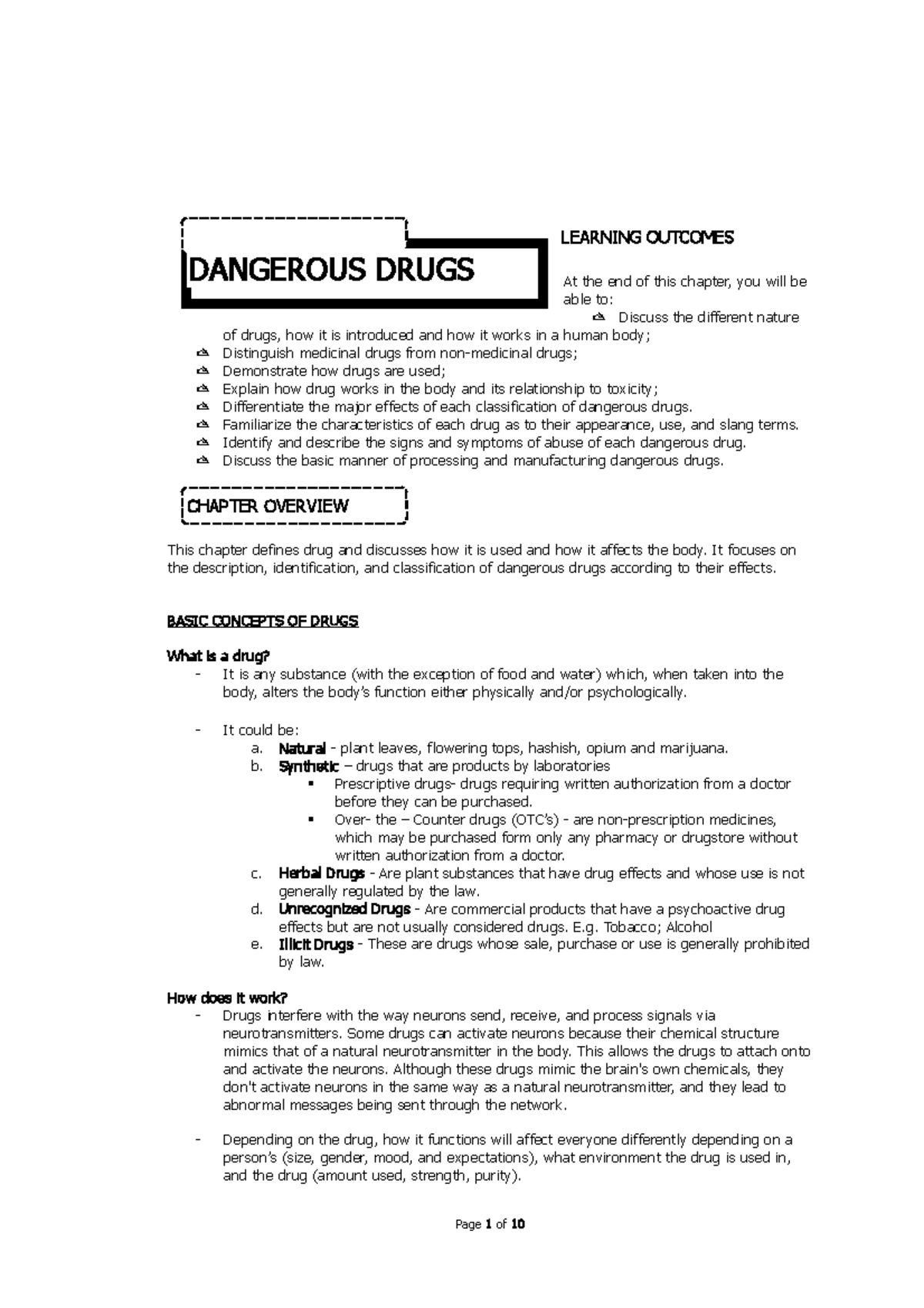4. Dangerous Drugs - CDI7 NOTES - At the end of this chapter, you will ...