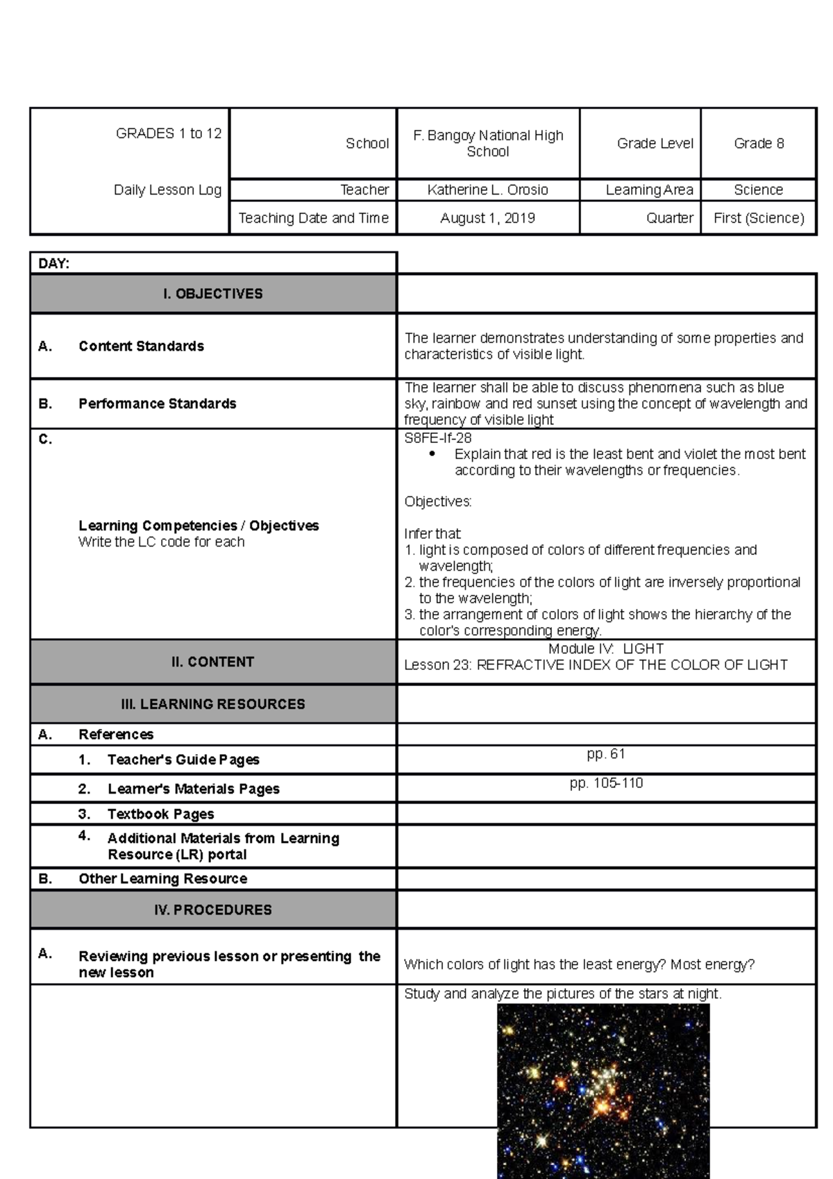 Aug - DLL - GRADES 1 to 12 School F. Bangoy National High School Grade ...