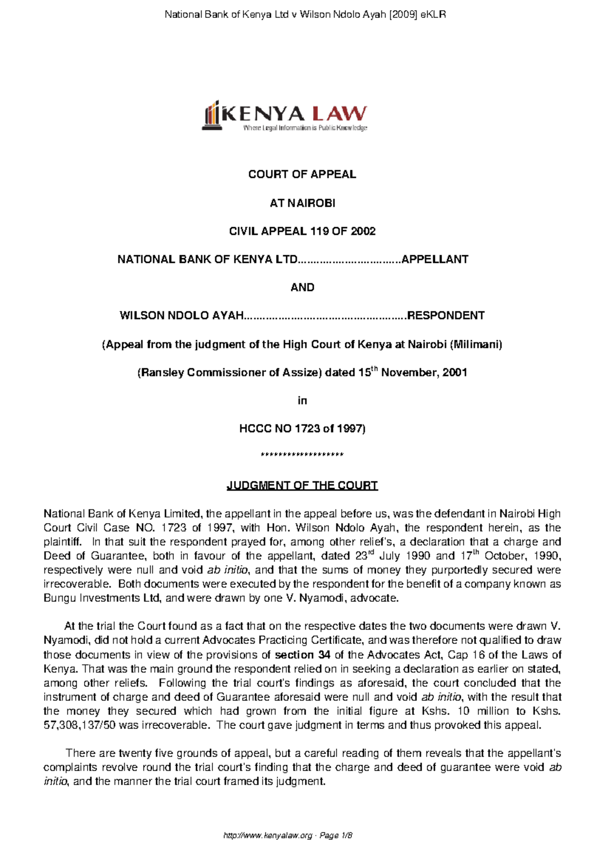 Civil Appeal 119 of 2002 - COURT OF APPEAL AT NAIROBI CIVIL APPEAL 119 ...