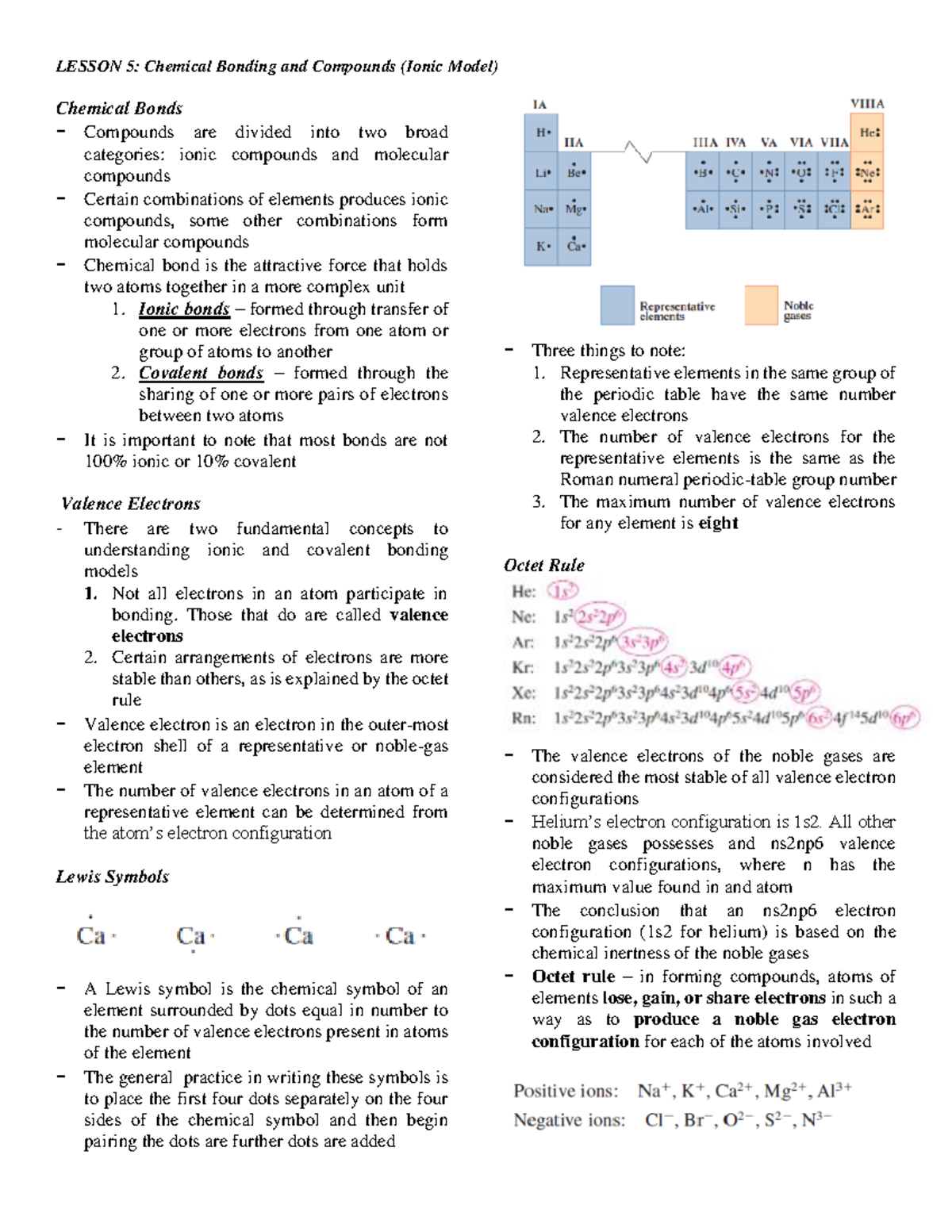 TRANSES CHEM111 Lesson 5 Chemical Bonding AND Compounds - Ionic Model ...