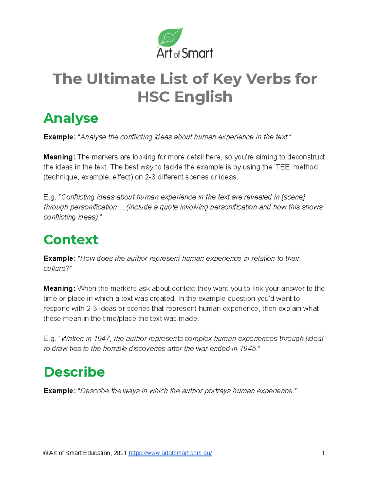 Key Verbs for HSC English Art of Smart Education - The Ultimate List of ...