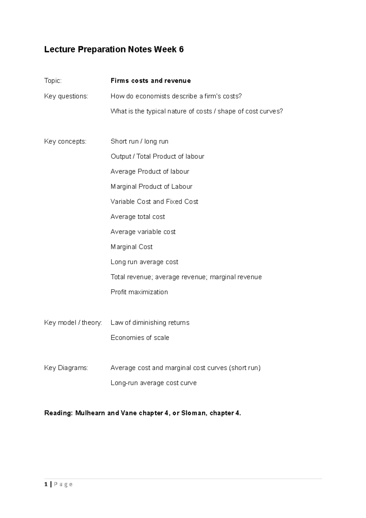 Lecture Preparation Notes Week 6 - 1|Page To recap from last week 1 ...