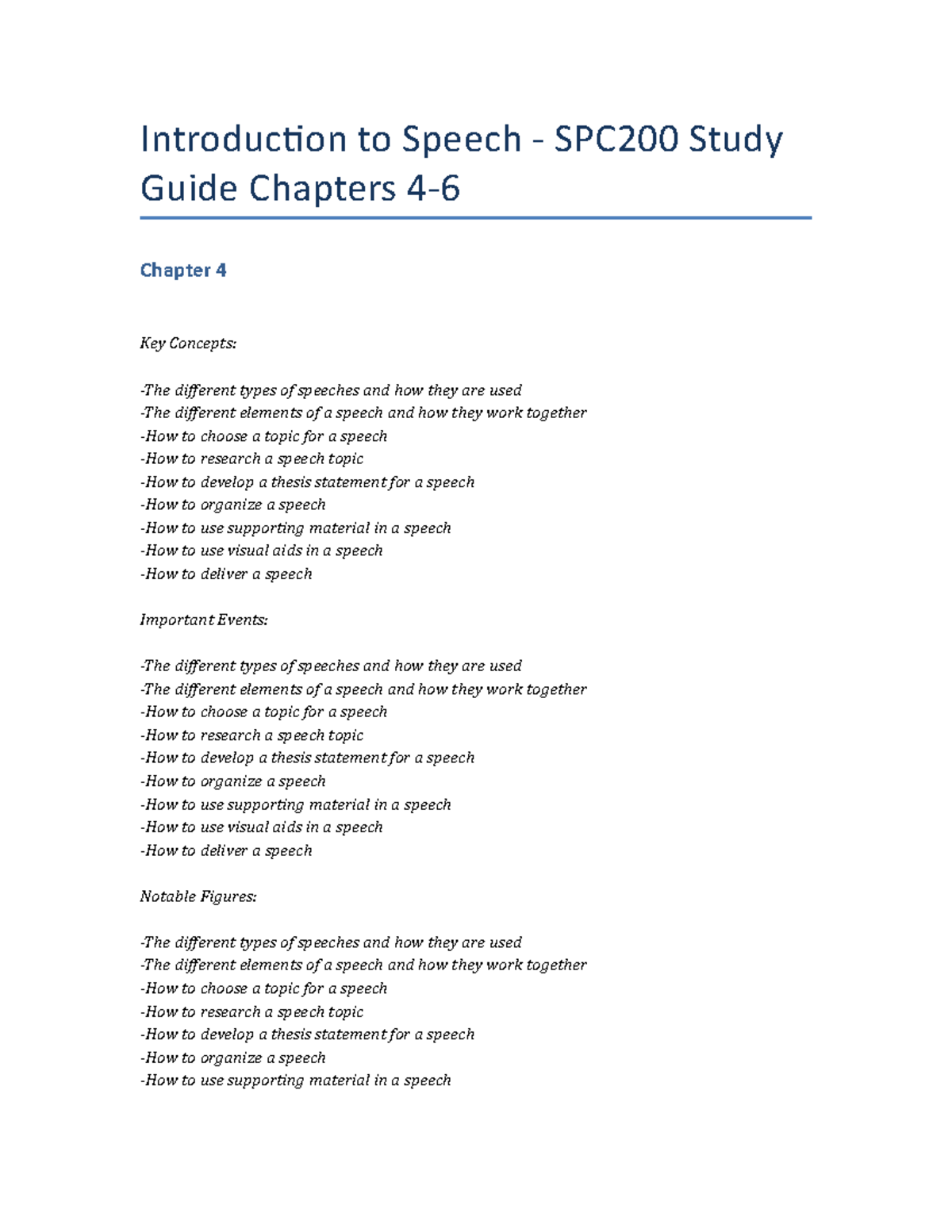 Introduction to Speech - SPC200 Study Guide Chapters 4-6 - Introduction ...