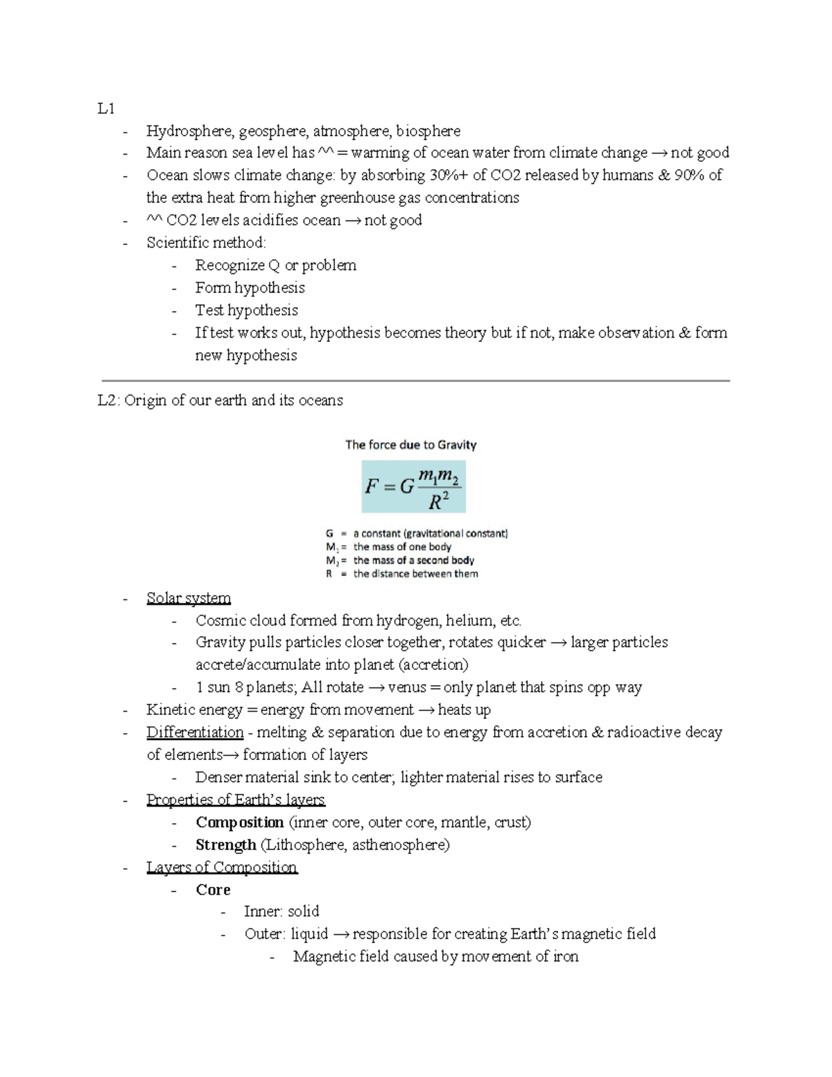 ESS3 Midterm 1 Notes - L Hydrosphere, geosphere, atmosphere, biosphere ...