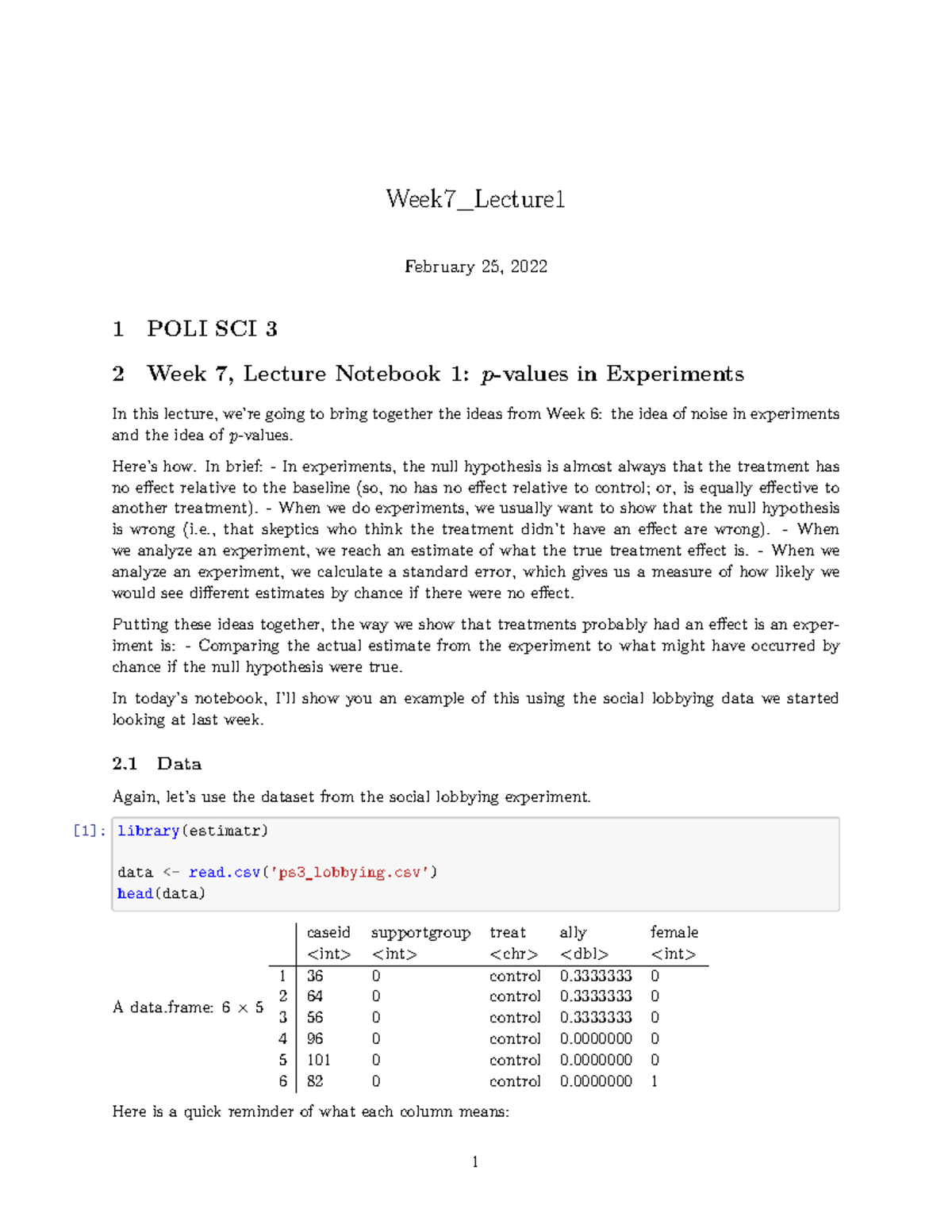Week7 Lecture 1 - Week7_Lecture February 25, 2022 1 POLI SCI 3 2 Week 7, Lecture Notebook 1 ...