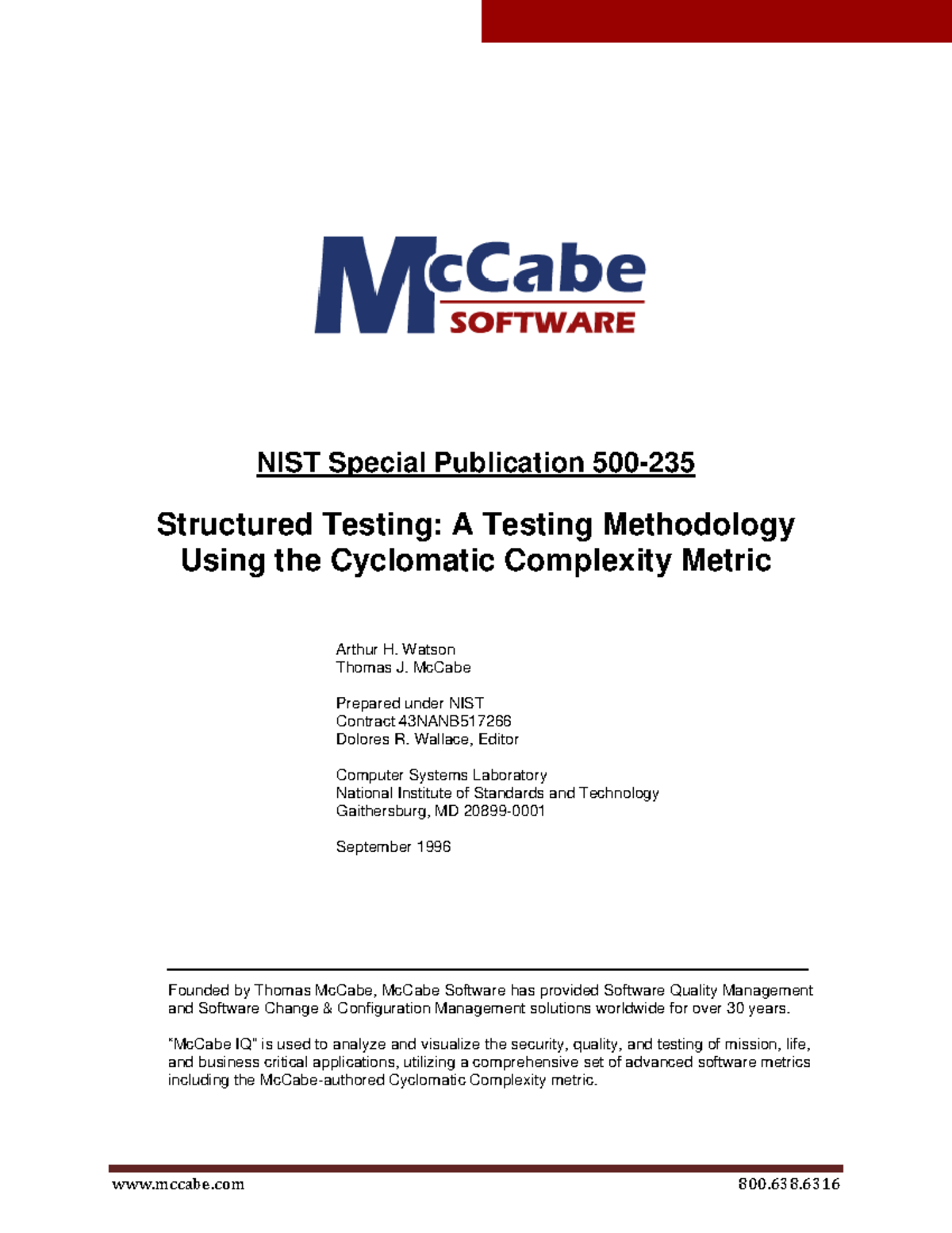 Mccabe-nist235r - Describes McCabe's cyclomatic complexity - mccabe 800 ...