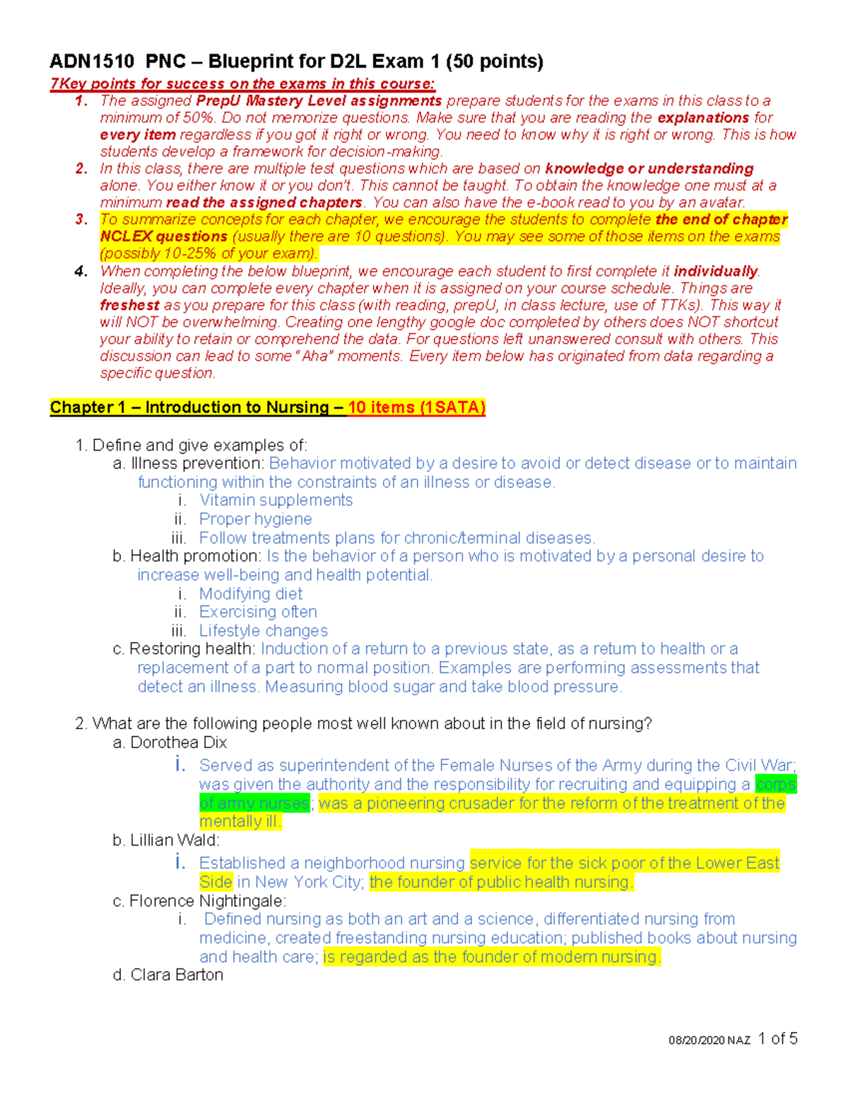 PNC exam 1 - exam 1 review - 7Key points for success on the exams in this course: 1. The ...