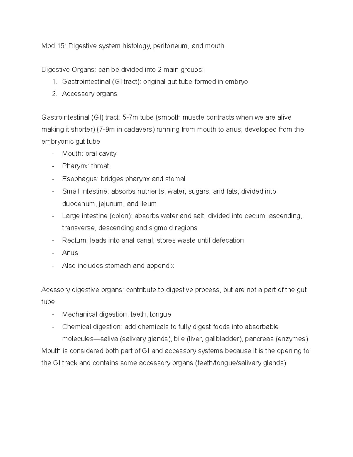 Kin 2yy3 mod 15 - Mod 15 notes - Mod 15: Digestive system histology ...
