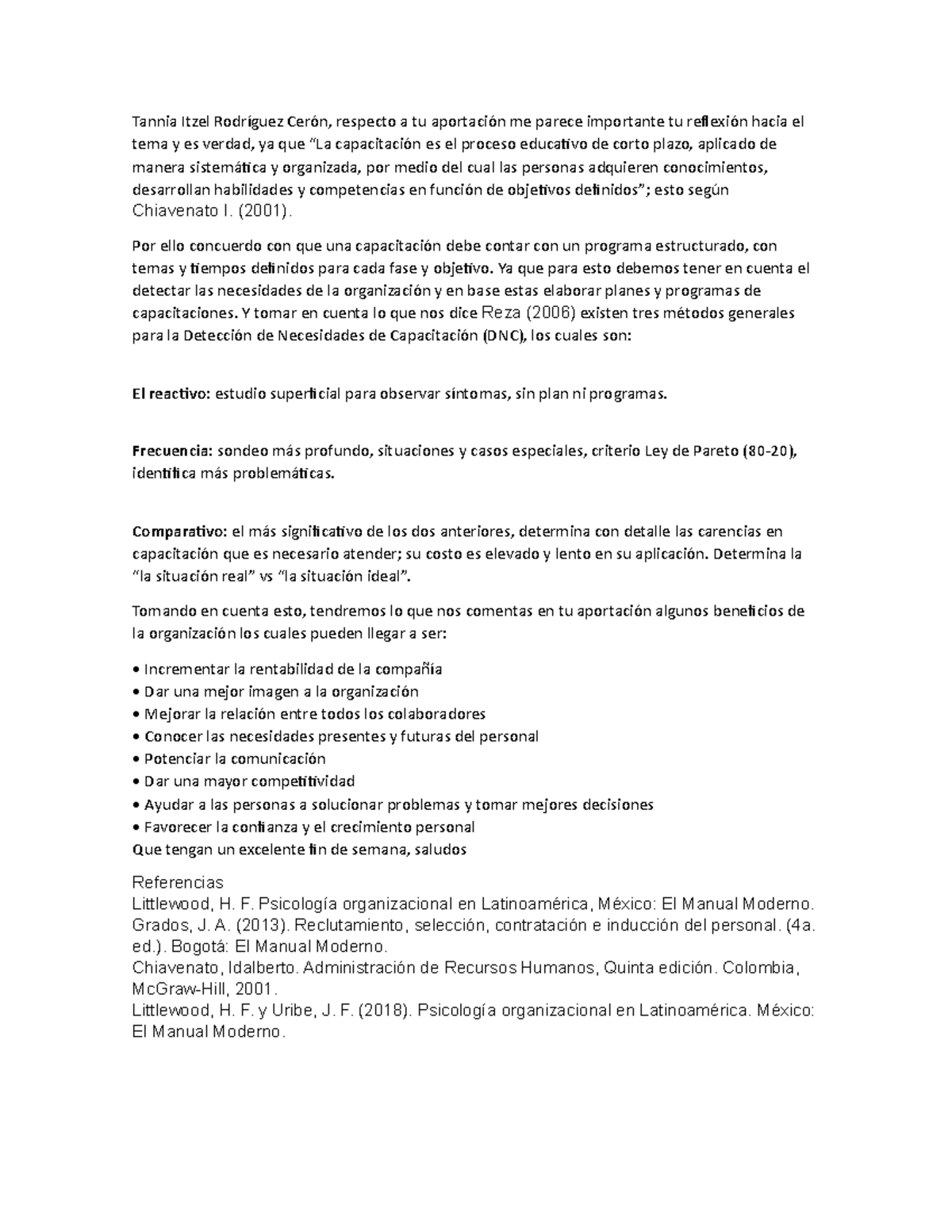 Replica Foro Sem 3 - Notas de Lectura - Tannia Itzel Rodríguez Cerón, respecto a tu aportación ...