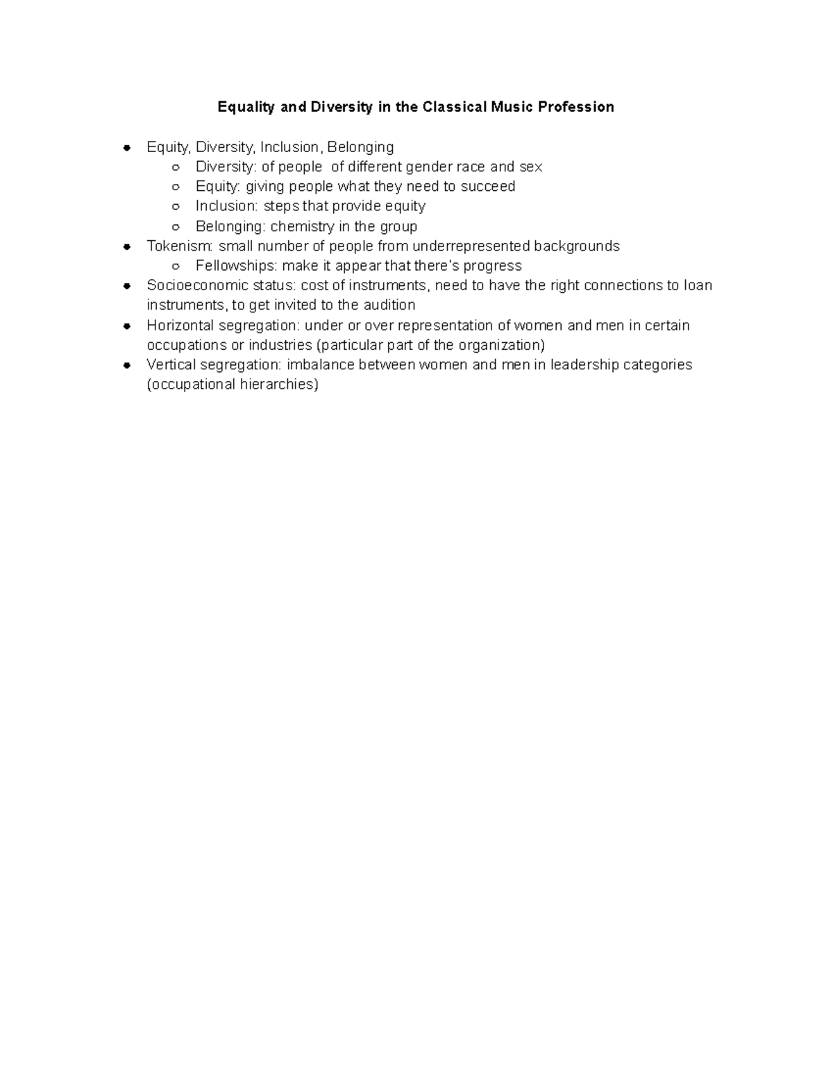 Equality and Diversity in the Classical Music Profession - Studocu