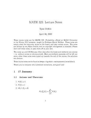 Math323-2021-Ex4 - exercise - MATH 323 - EXERCISES 4 NOT FOR ASSESSMENT. CONDITIONAL PROBABILITY ...