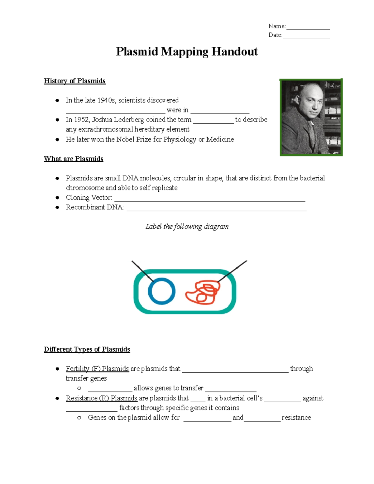 Copy of Bio Tech Handout - Date:______________ Plasmid Mapping Handout ...
