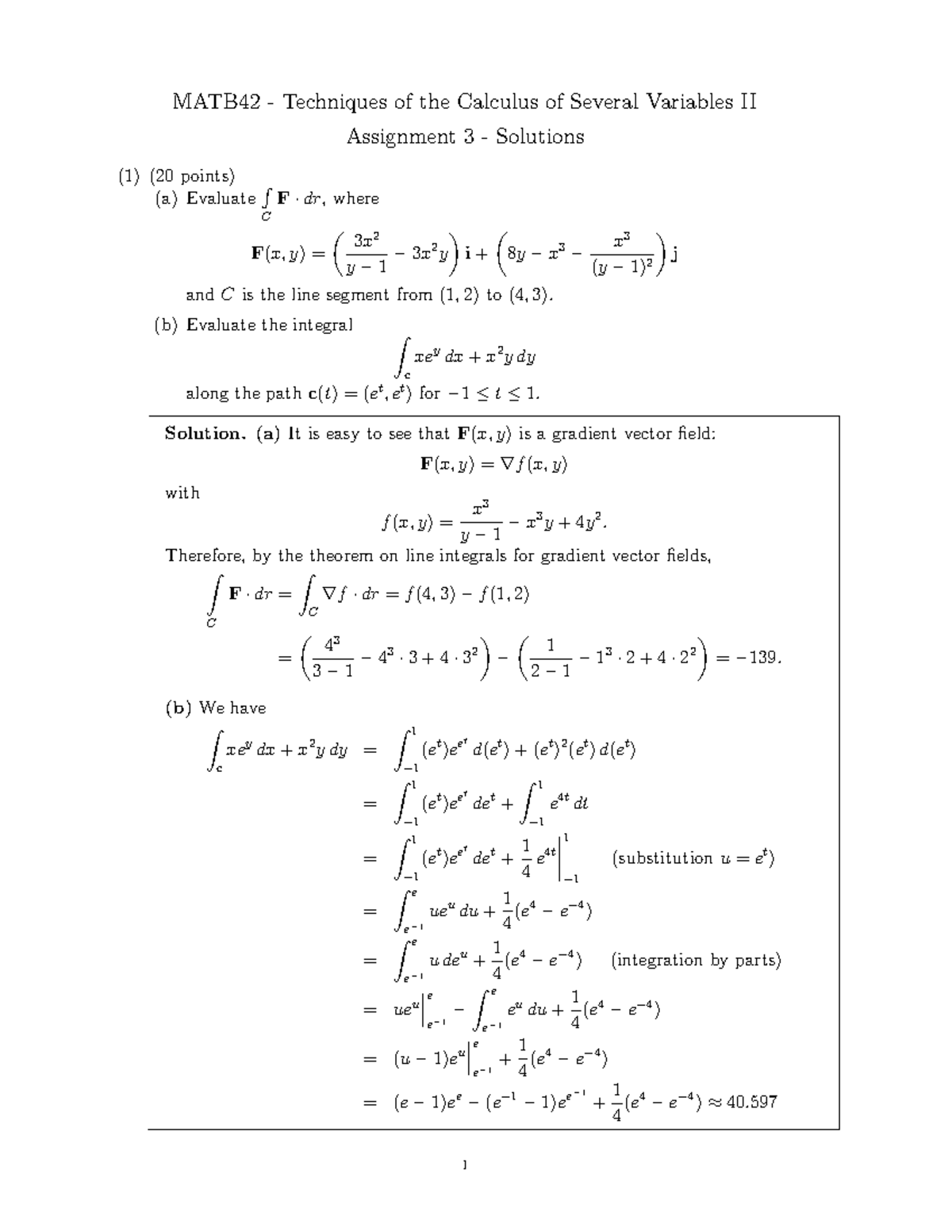 Assignment 3 Solutions - MATB42 - Techniques of the Calculus of Several ...
