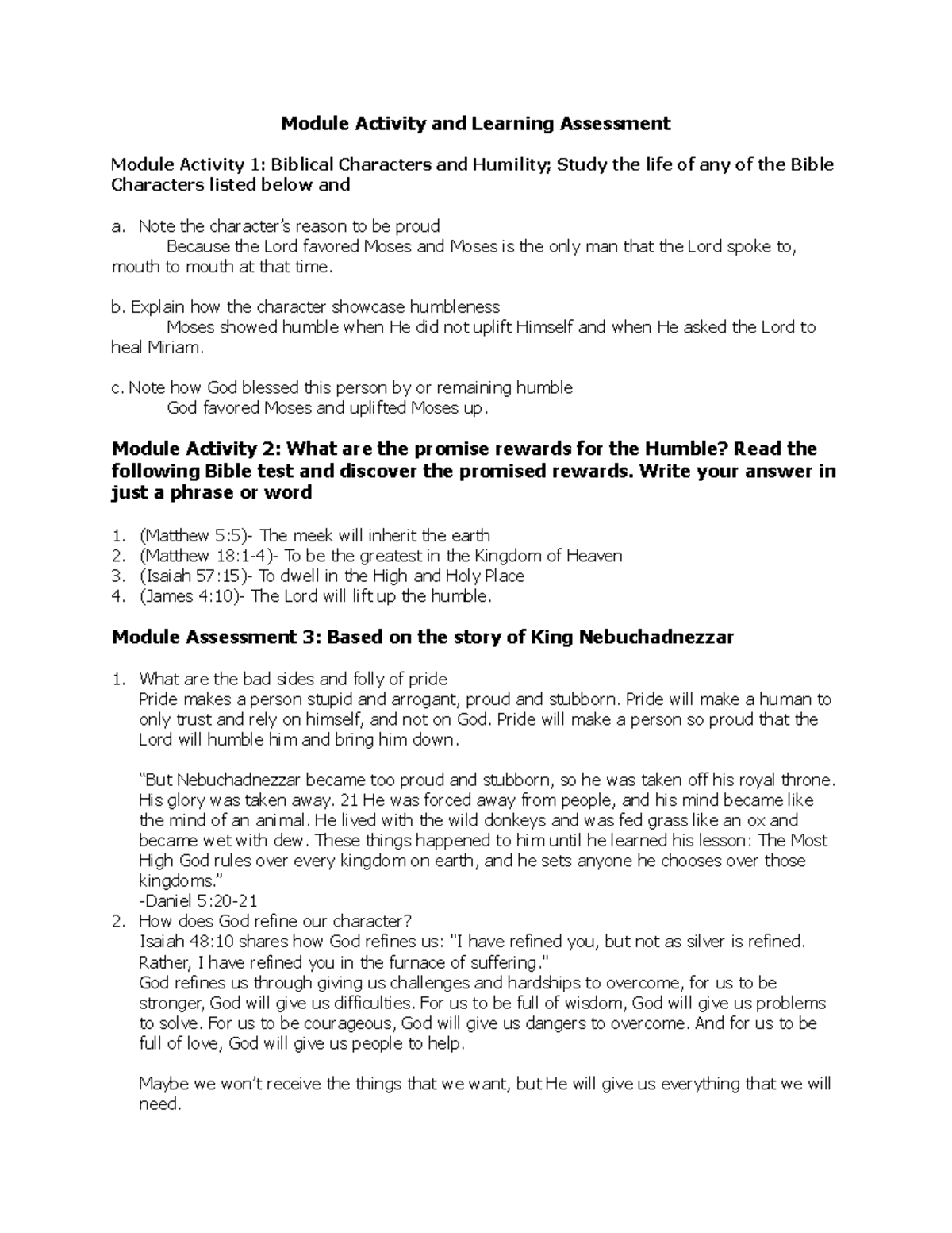 REMS-assignment - Humbleness and meekness - Module Activity and ...