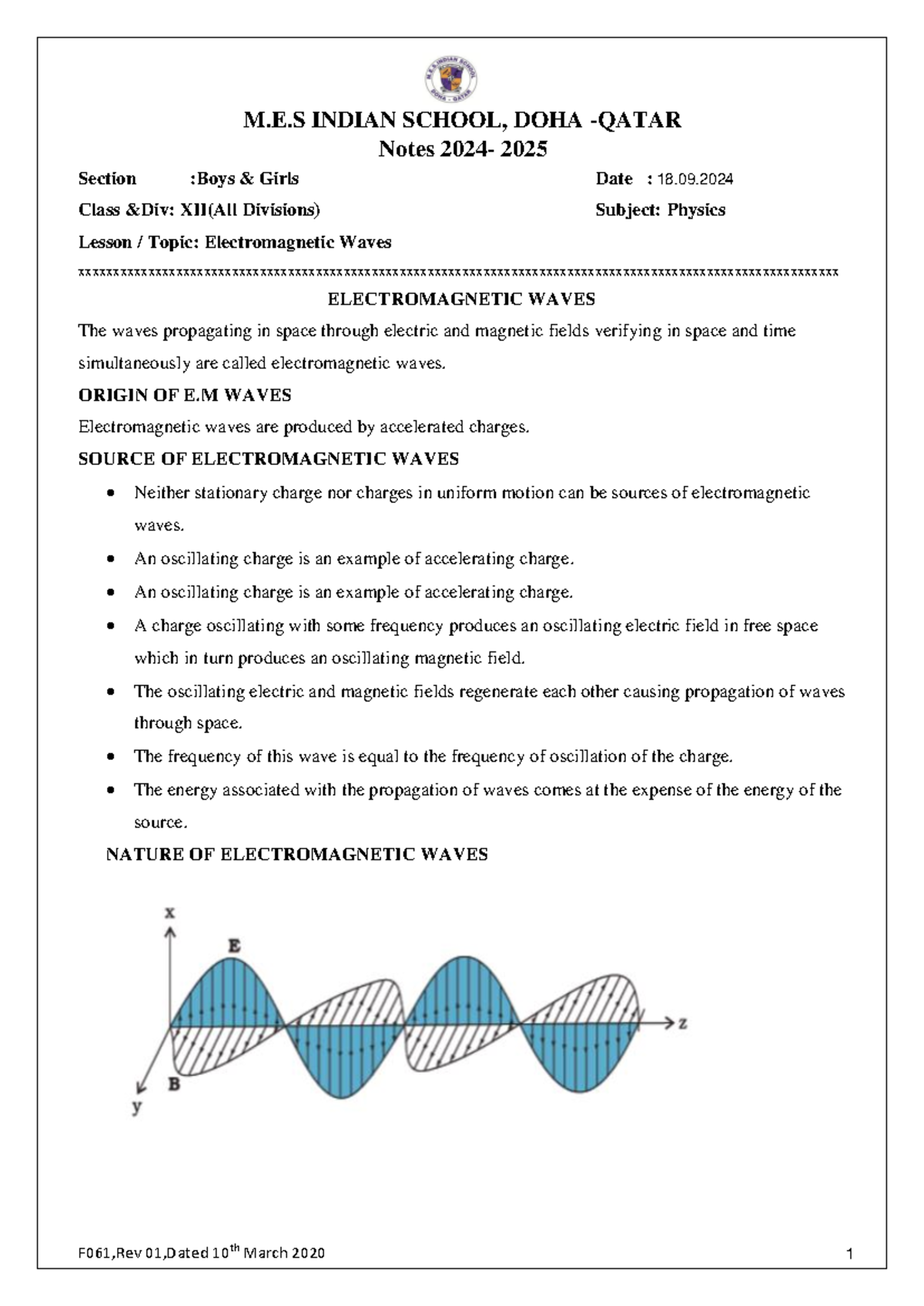 Electromagnetic Waves - Notes-1 - F061,Rev 01,Dated 10th March 2020 M.E ...