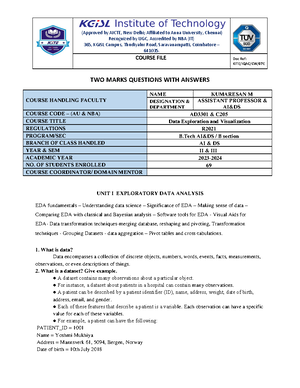 AD 3301 Question BANK WITH Answer Print - DEPARTMENT OF ARTIFICIAL ...