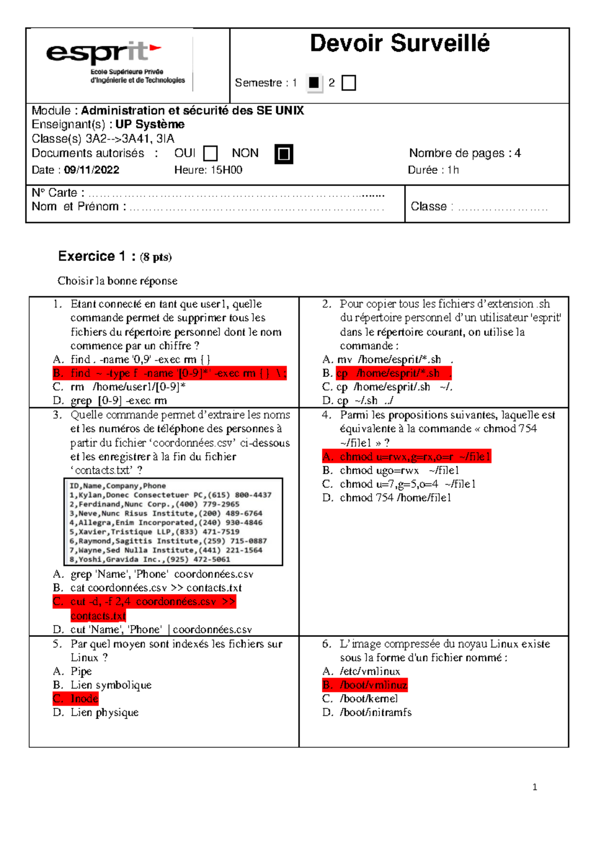 DS Asseu 2223 Correction - Devoir Surveillé Semestre : 1 2 Module ...