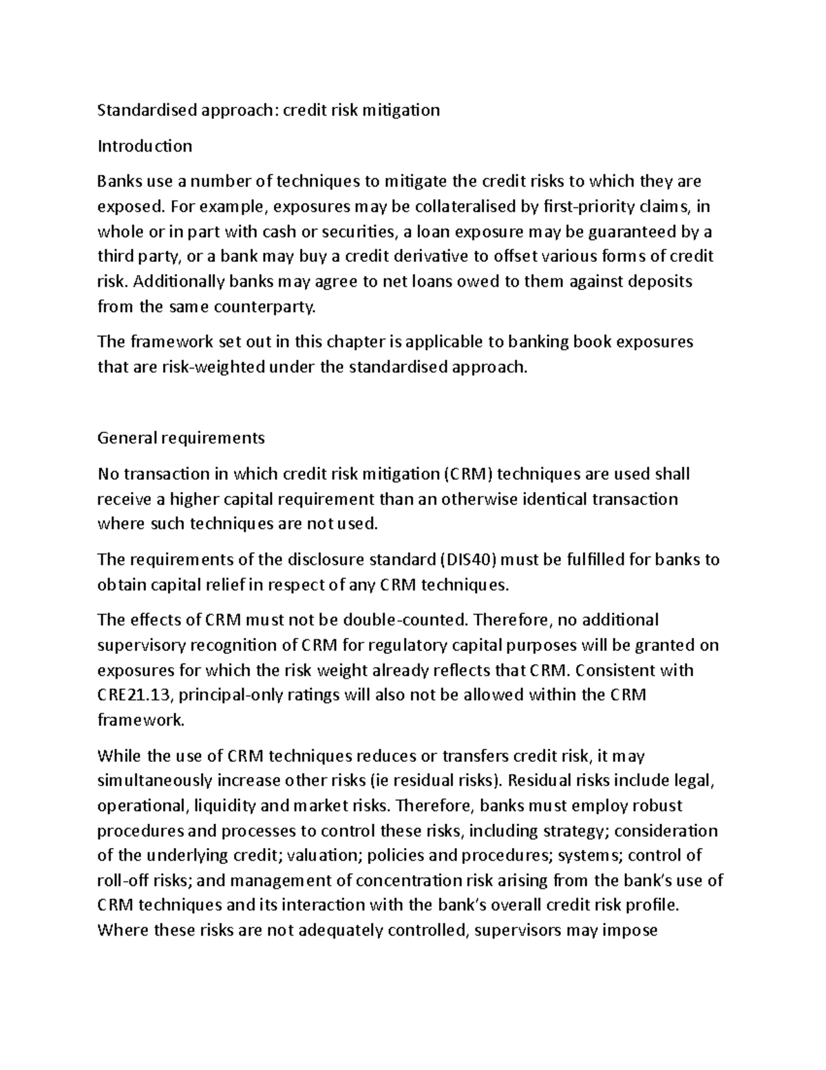 Standardized approach for capital charge - Standardised approach ...