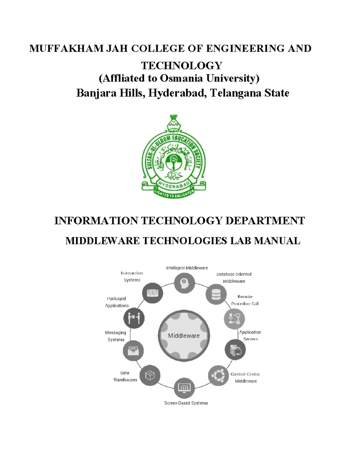 Middleware Technologies LAB Manual Mufacanja - MUFFAKHAM JAH COLLEGE OF ...