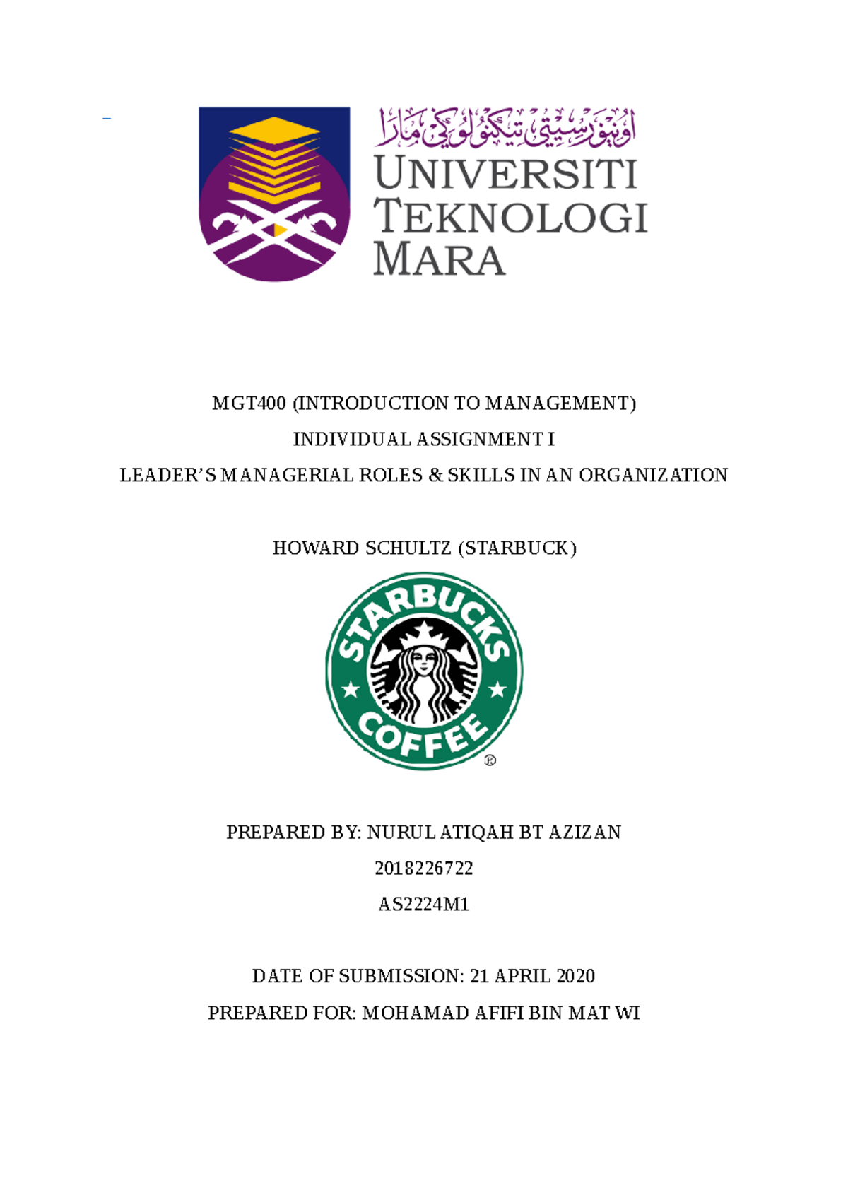 MGT400 atiqah - Simple assignment - MGT400 (INTRODUCTION TO MANAGEMENT ...