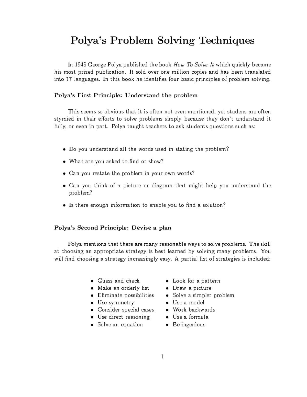 Polya - i badly need it for practice teaching - Polya’s Problem Solving ...