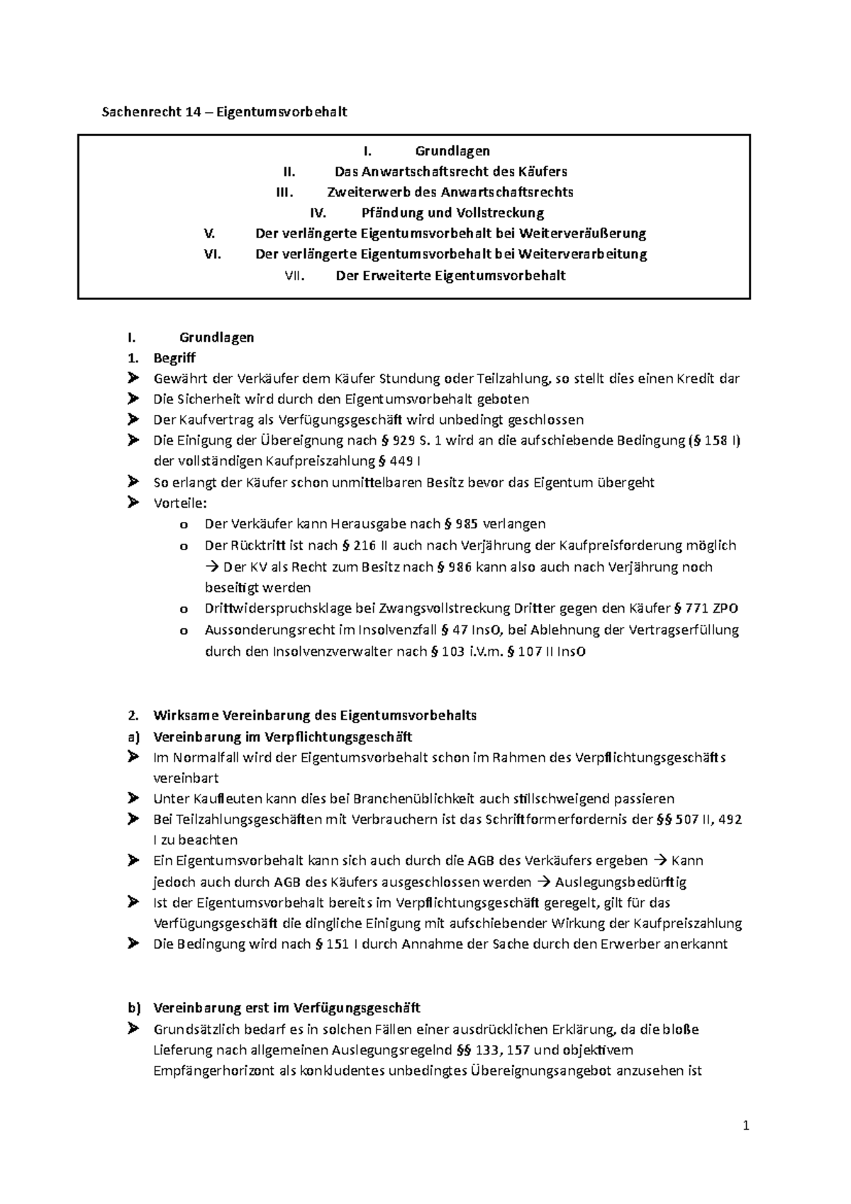 Sachenrecht 14 Eigentumsvorbehalt - Sachenrecht 14 Eigentumsvorbehalt I ...