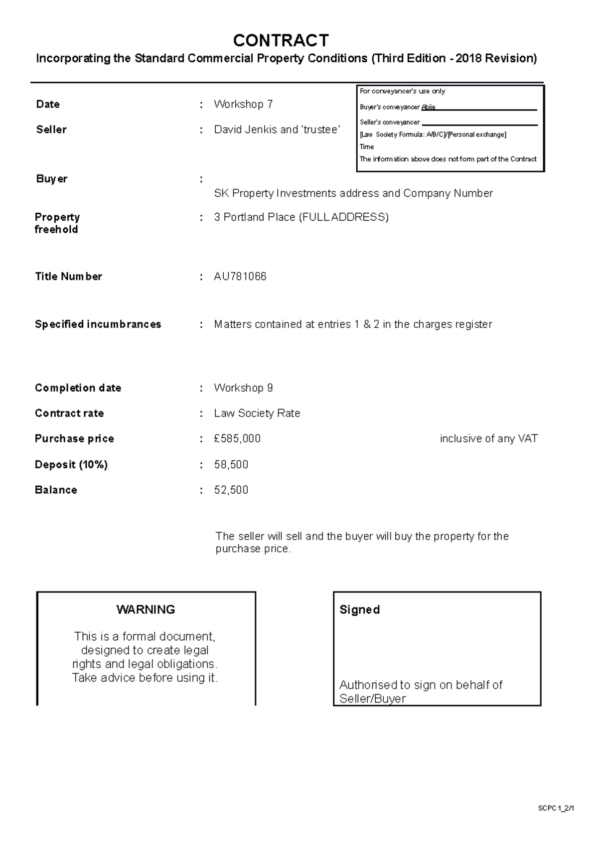 Workshop 7 - Lpc - CONTRACT Incorporating the Standard Commercial ...