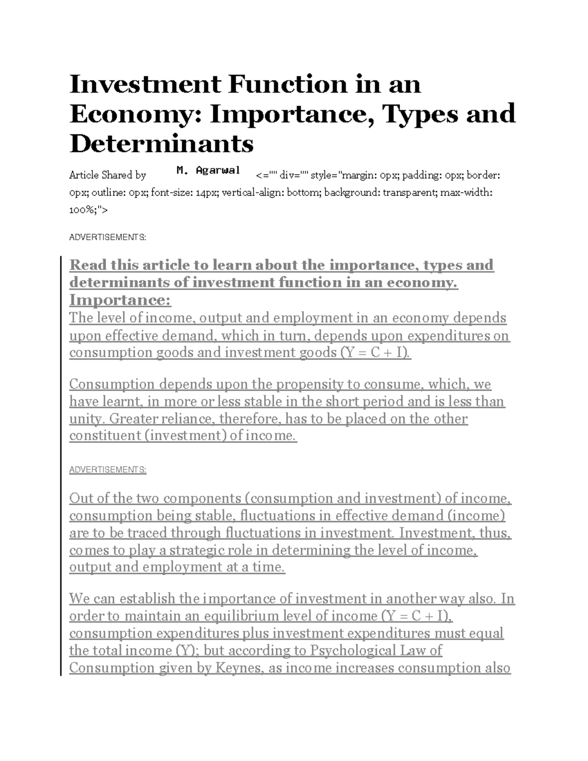 Chapter 6 Investment Function in an Economy - Investment Function in an ...