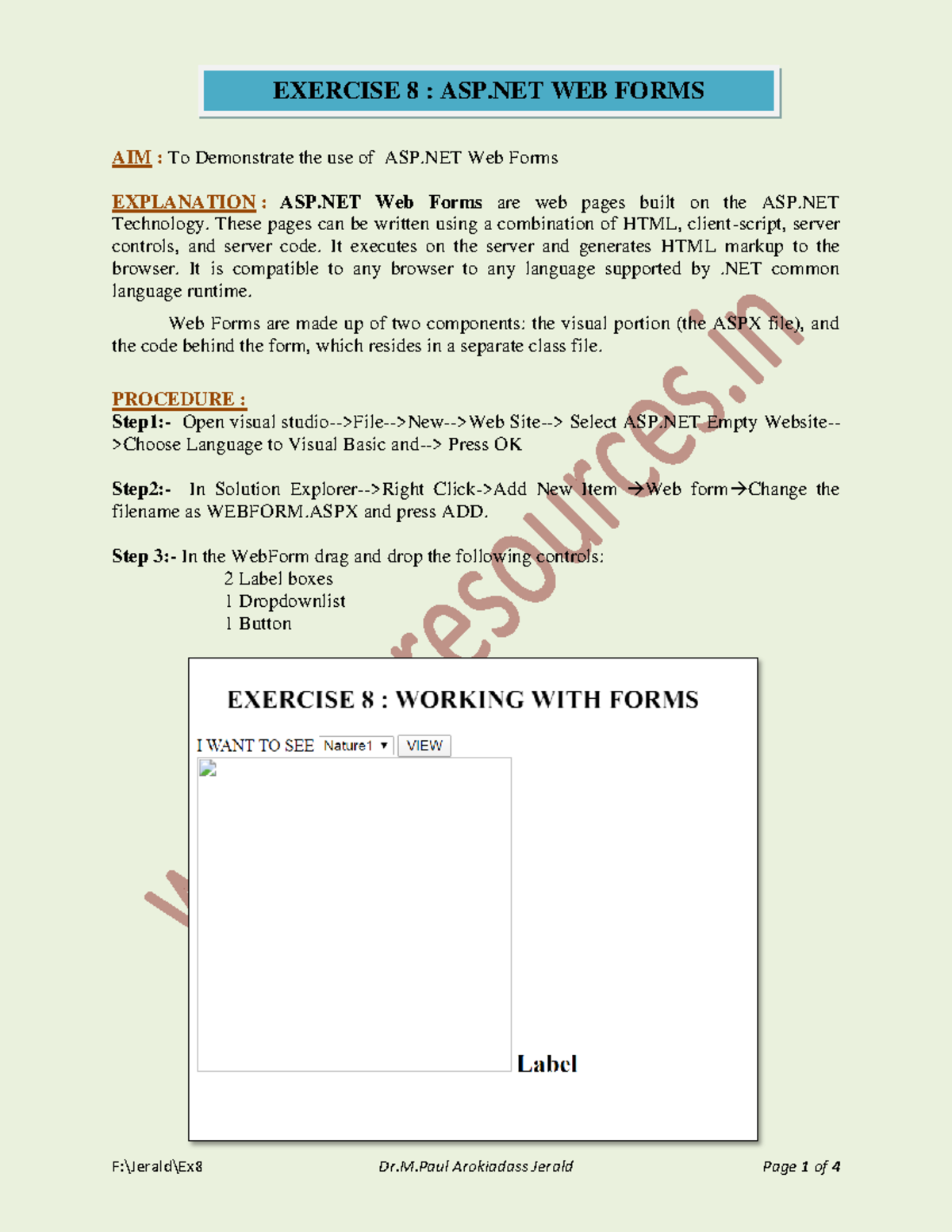 Asp ex8 - AIM : To Demonstrate the use of ASP Web Forms EXPLANATION ...