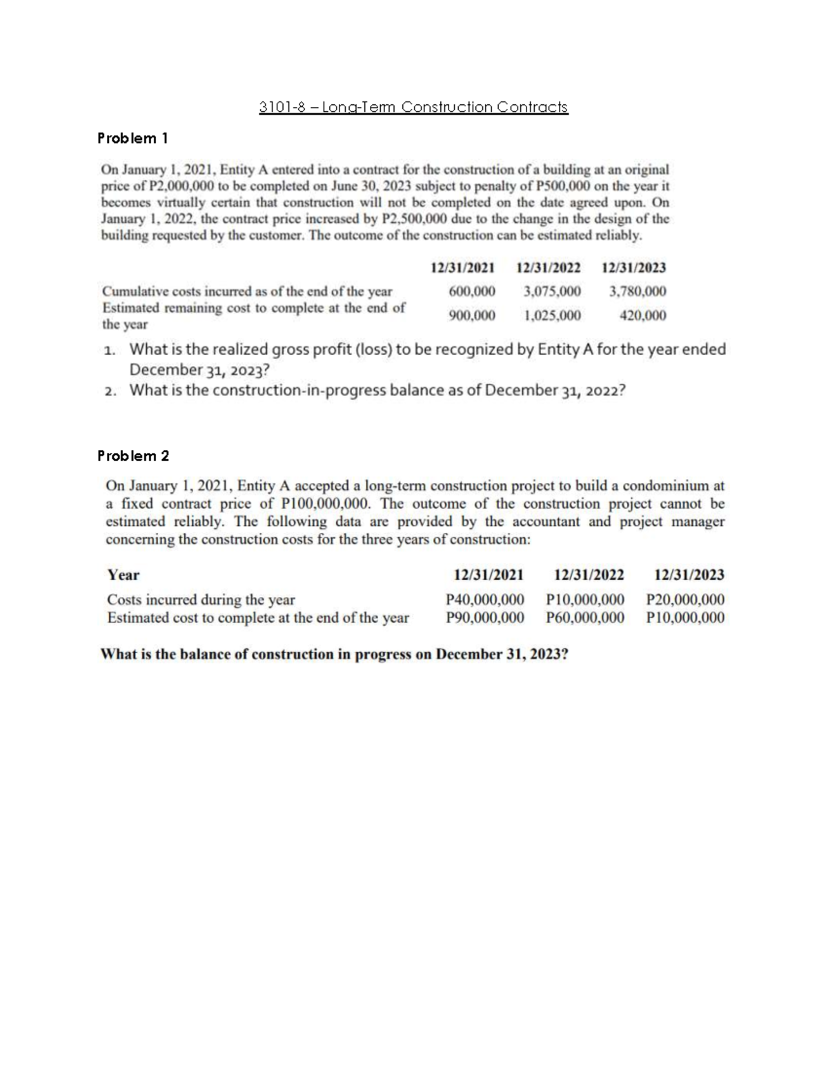 Ho1 Long Term Construction Contracts Accountancy 3101 8 Long