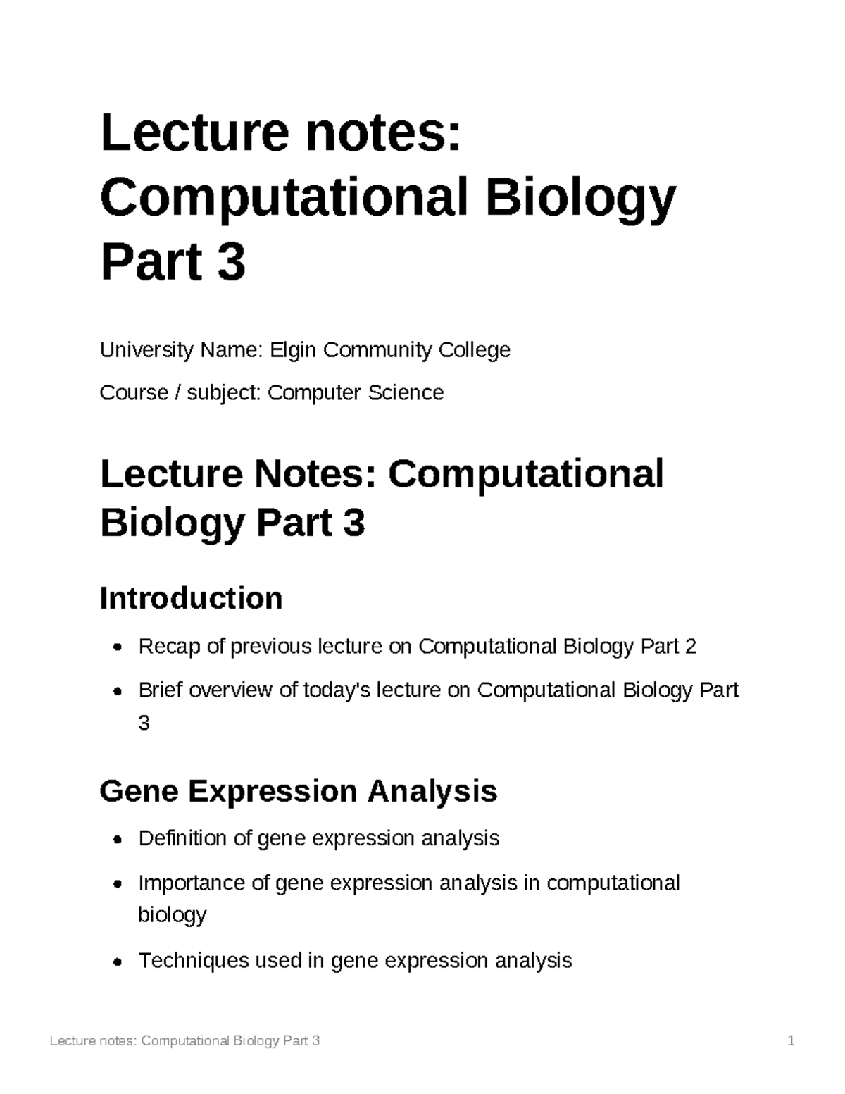 Lecture Notes Computational Biology Part 3 Lecture Notes Computational Biology Part 3