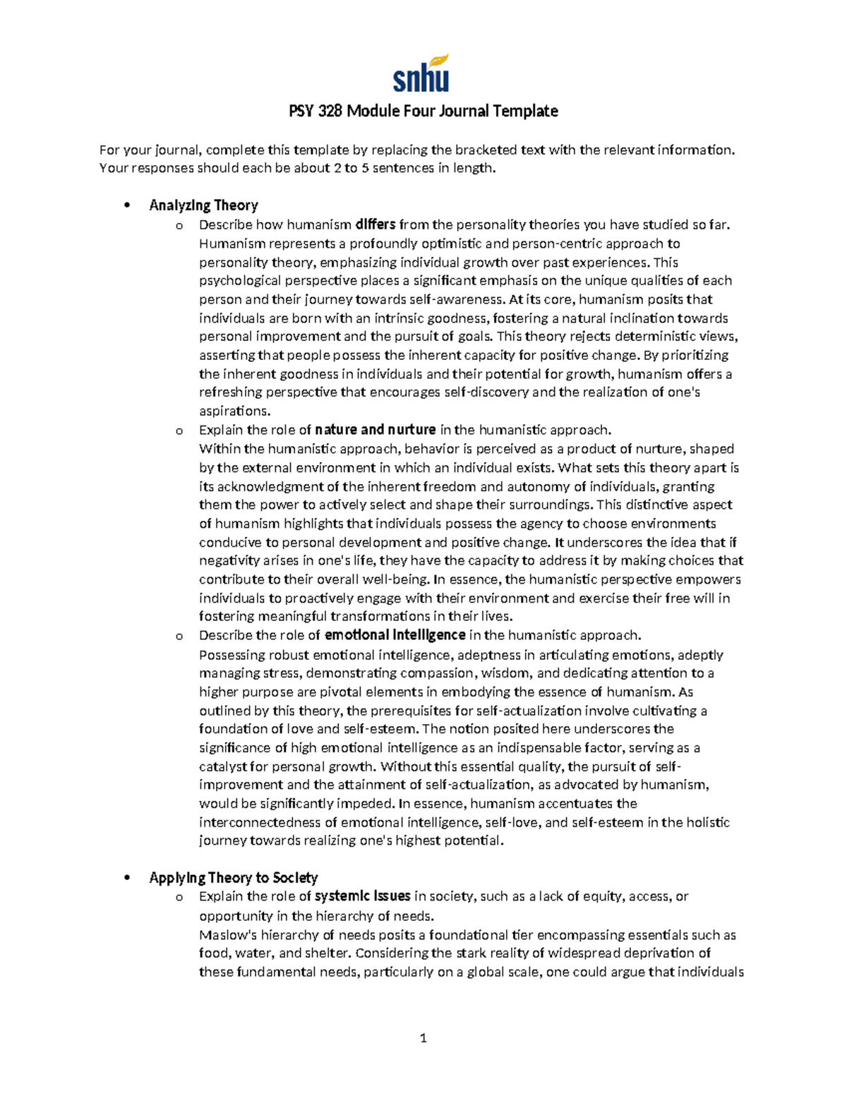 PSY 328 Module Four Journal Template - PSY 328 Module Four Journal ...