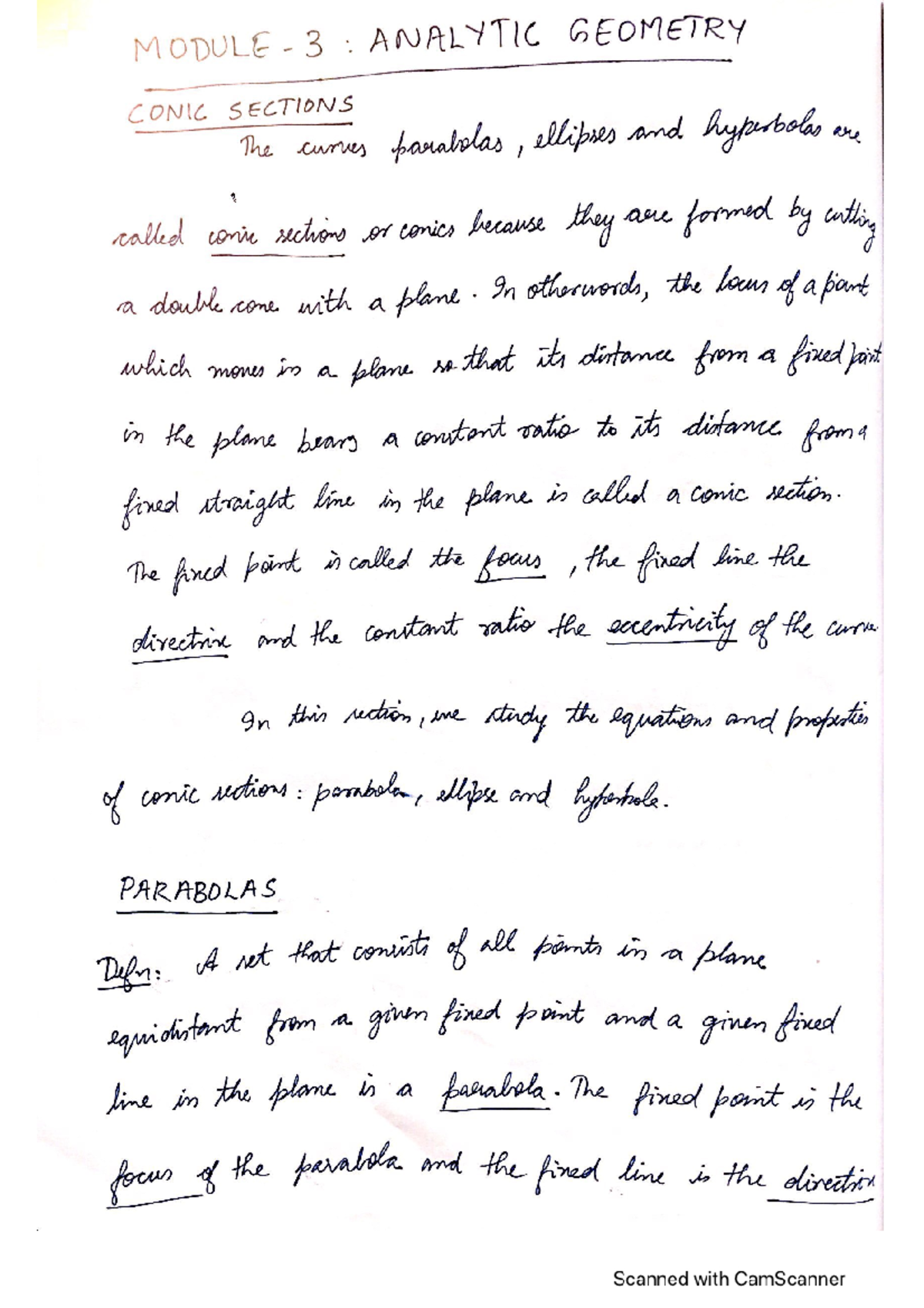 S3 Compl. Anal. Geom. - MODULE 3 : ANALYTIC GEOMETRY CONIC SECTIONS The curves parabolas ...
