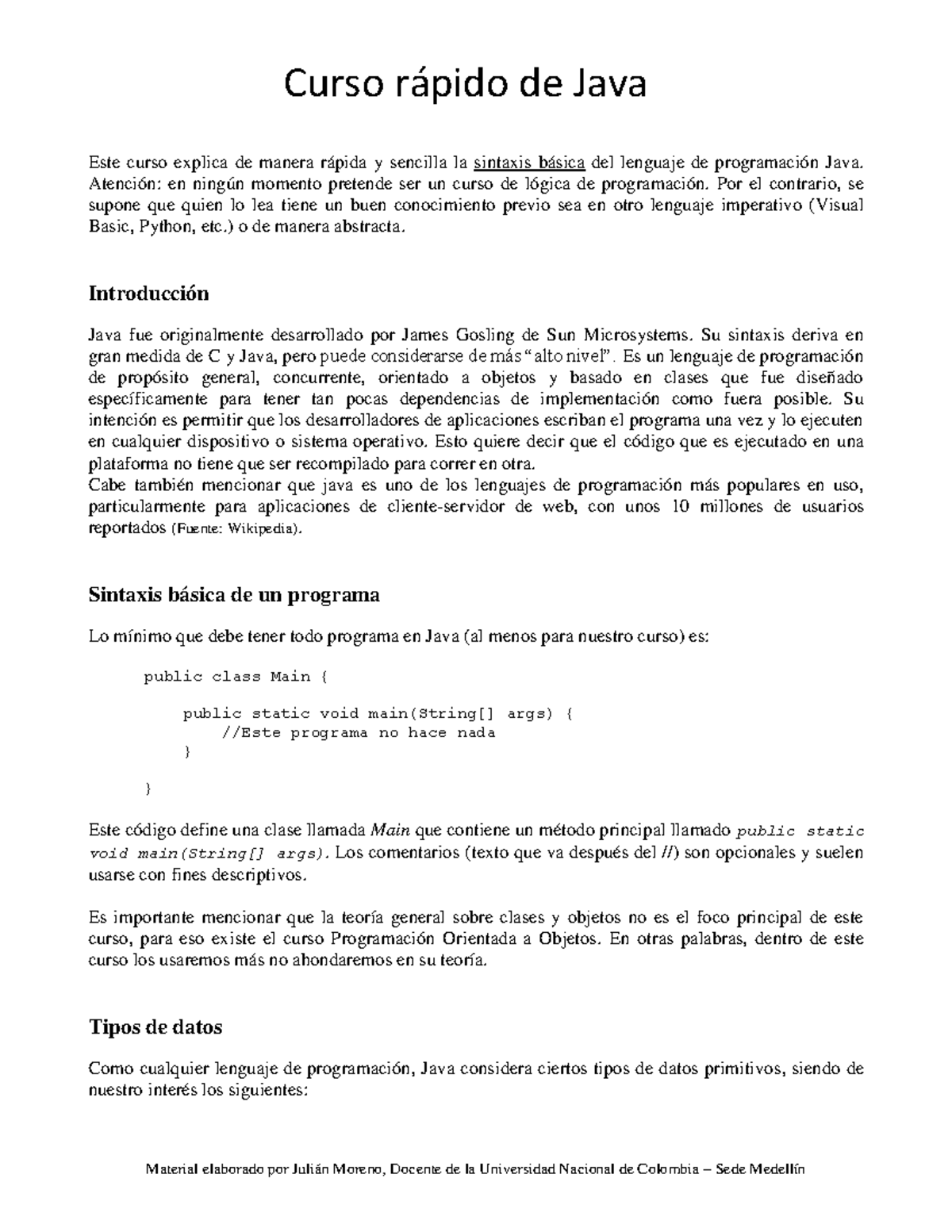 Documento Curso Rapido de Java - Este curso explica de manera rápida y ...