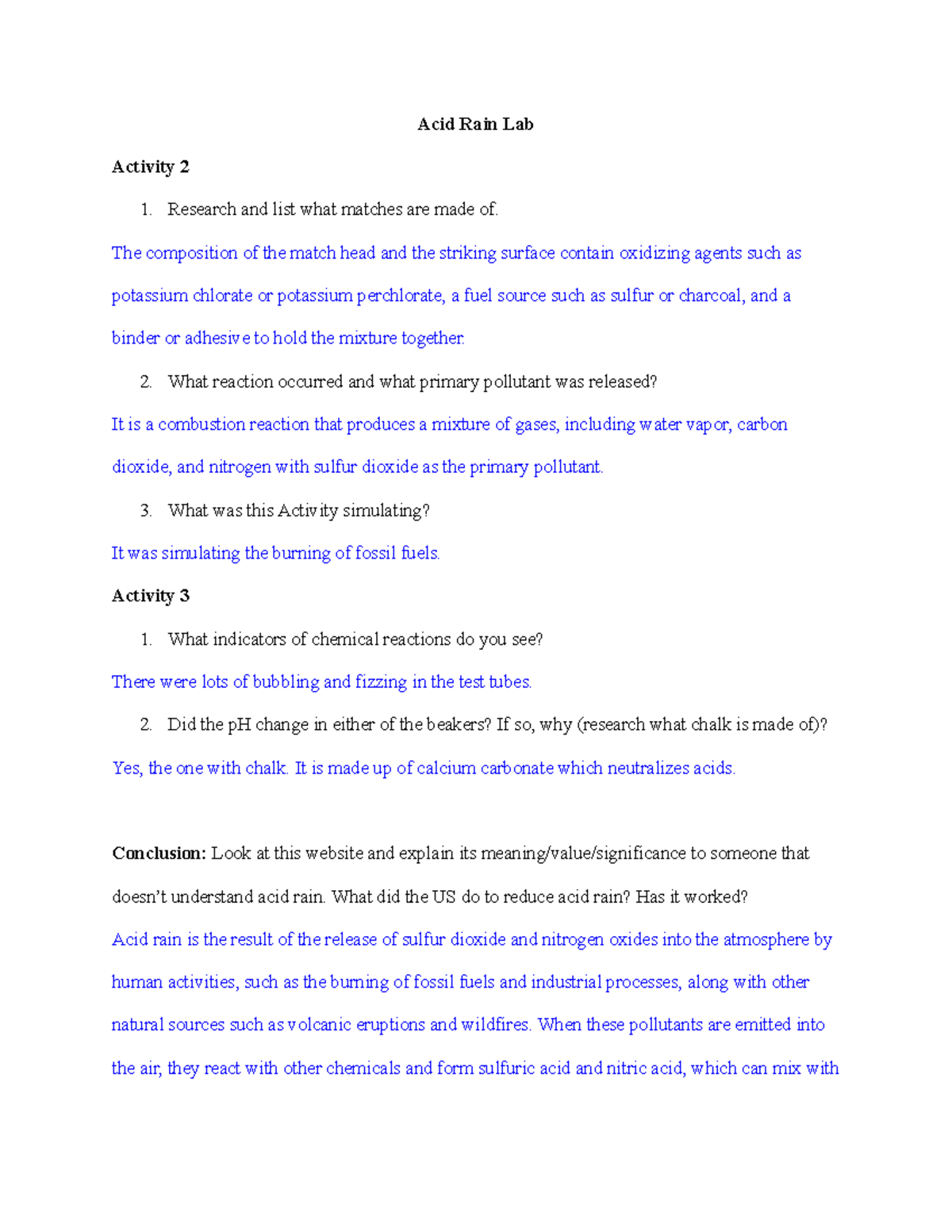 Acid Rain Lab - we we wew ed - Acid Rain Lab Activity 2 Research and ...
