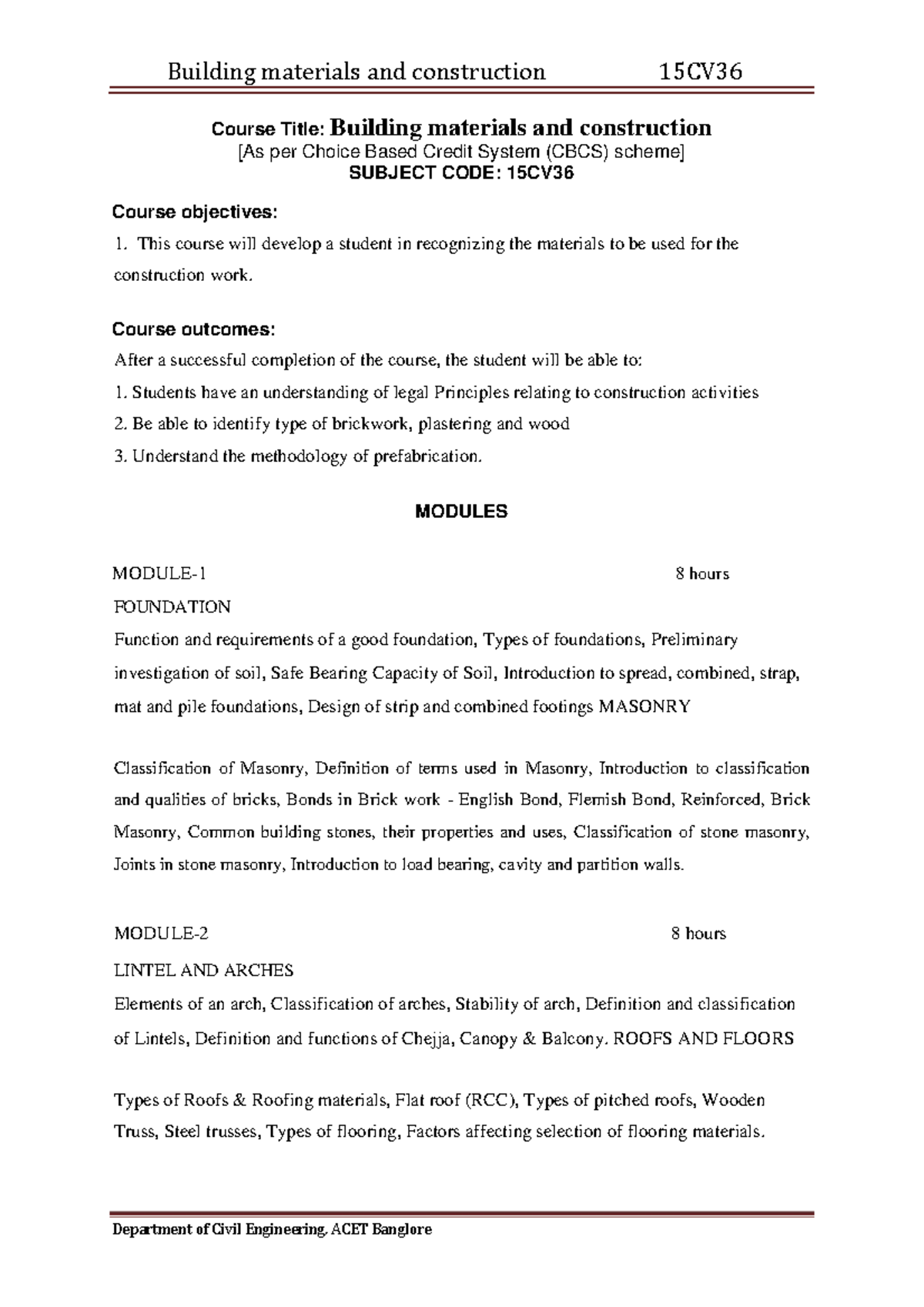 Building Technology Test note - Course Title: Building materials and ...
