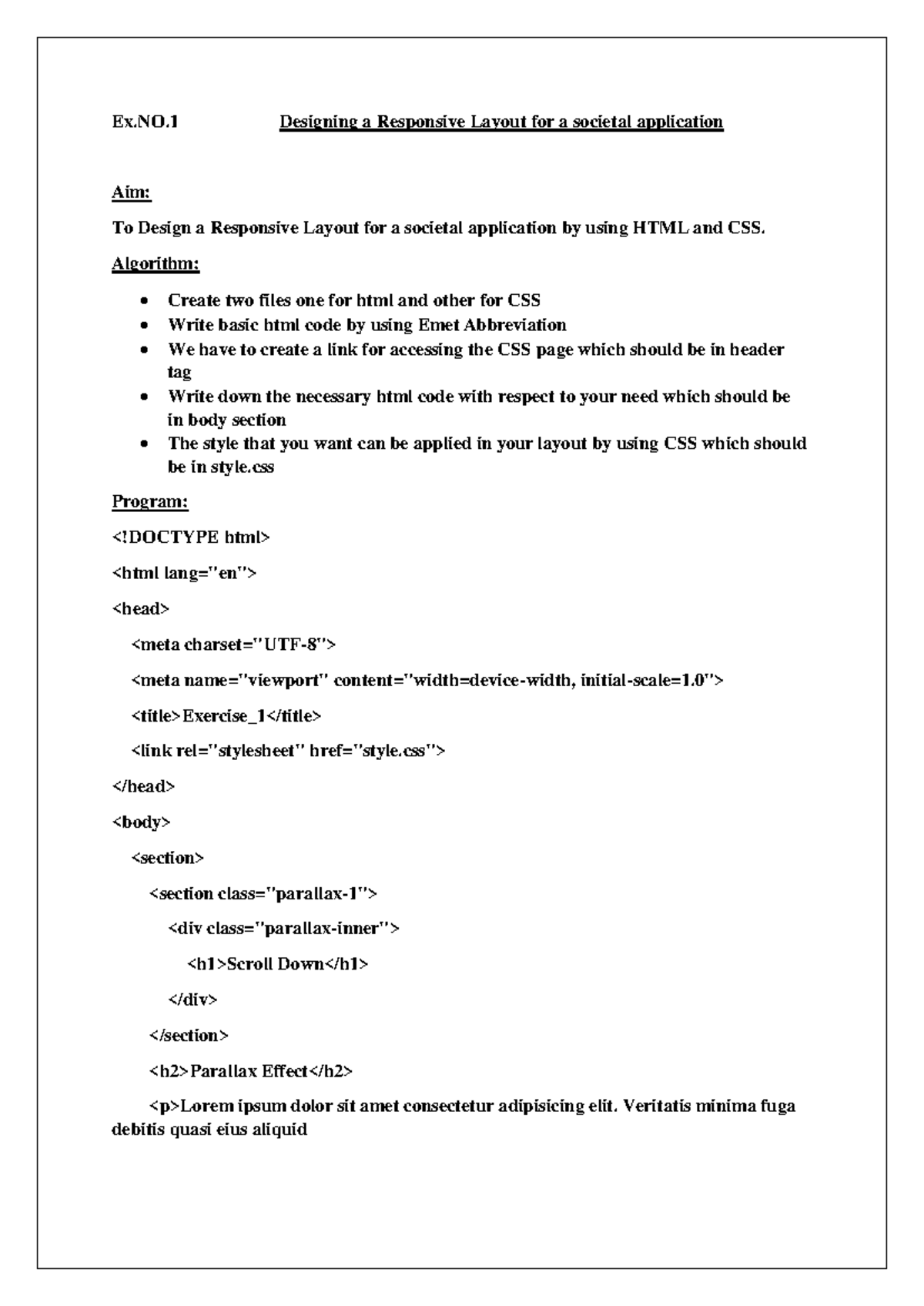 Ccs 370 Ui And Ux Lab Manual Final Exno Designing A Responsive Layout For A Societal