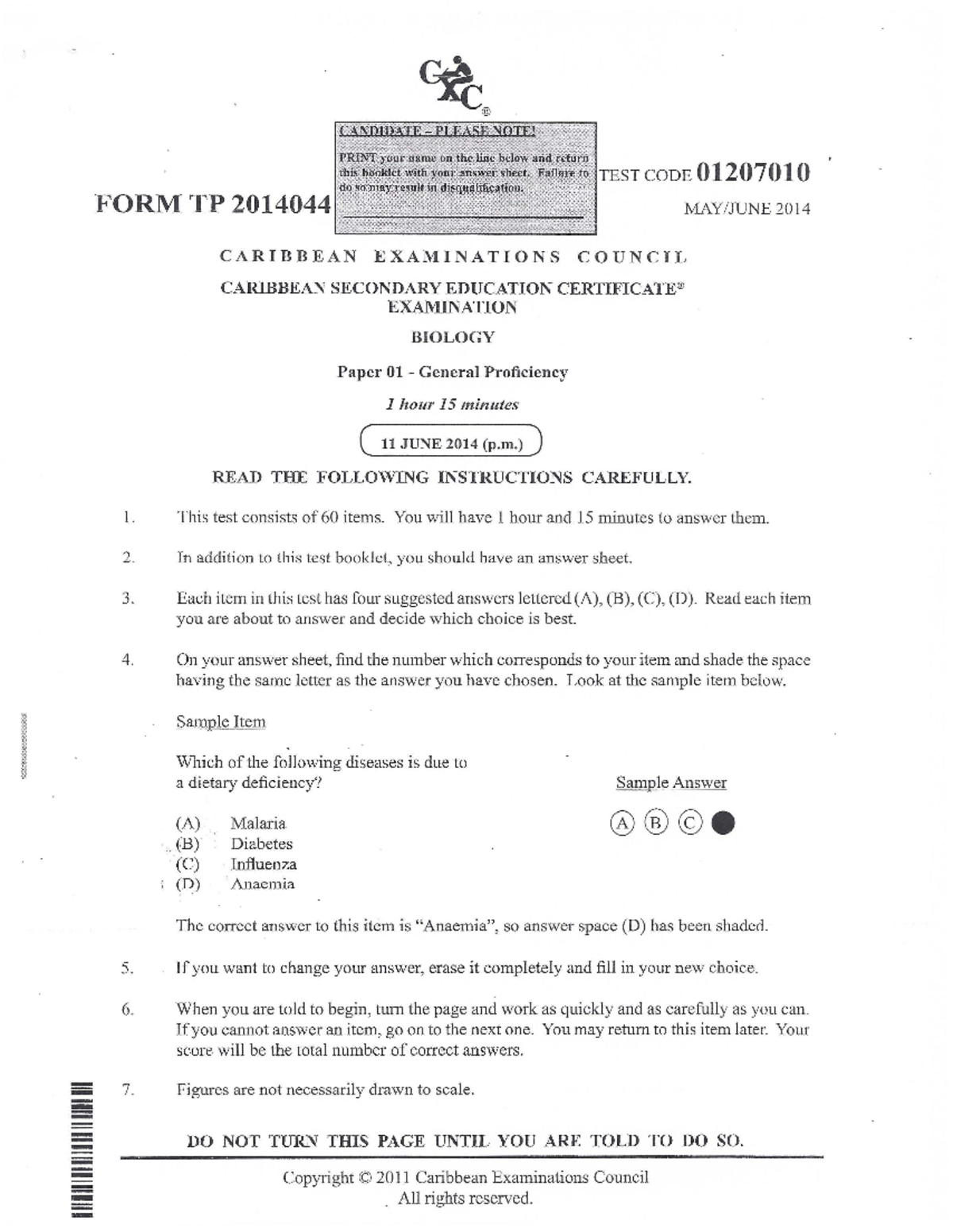 CSEC Biology Paper 1 Booklet (2014 - 2021) - iiiiiiii =- ==- iiiiiiii ...